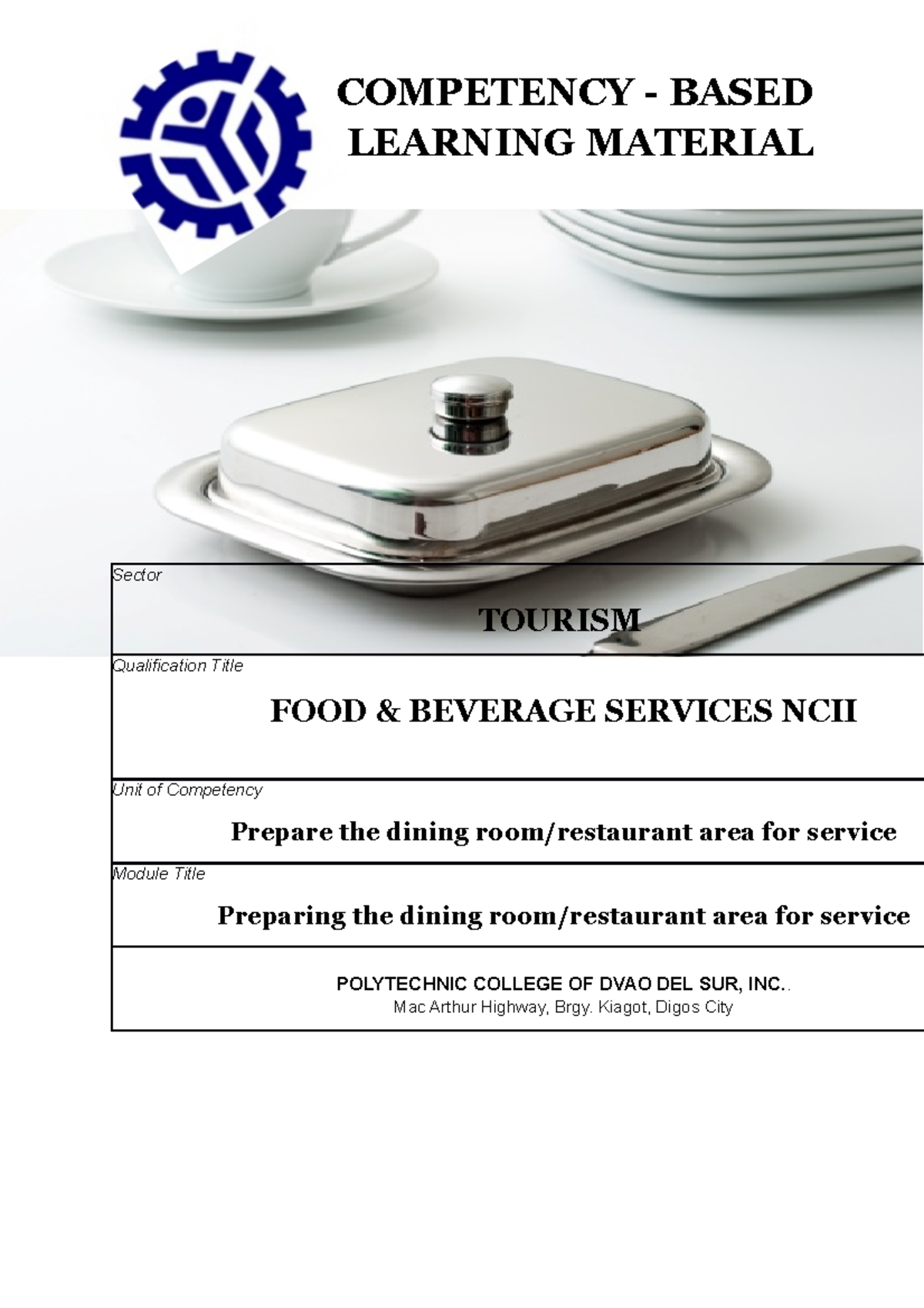 Prepare the dining room restaurant area - COMPETENCY - BASED LEARNING ...