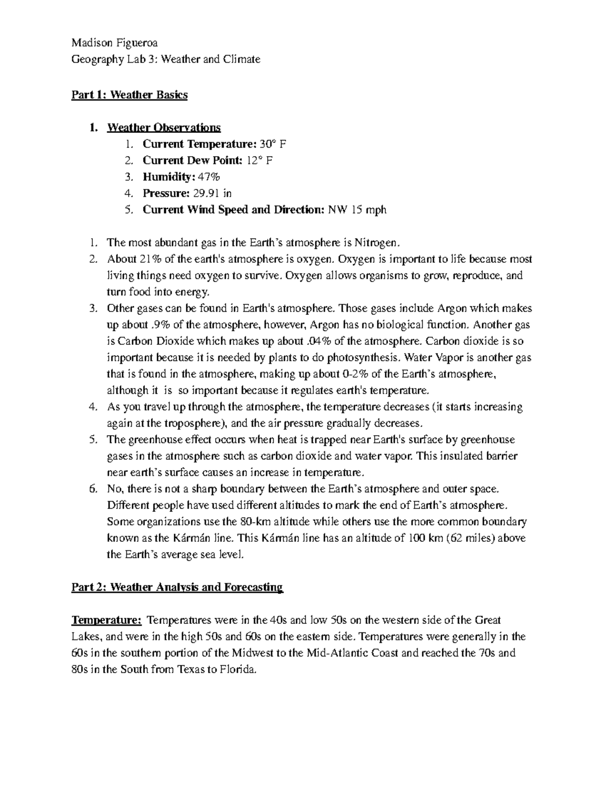 Lab 3 Weather and Climate - Madison Figueroa Geography Lab 3: Weather ...