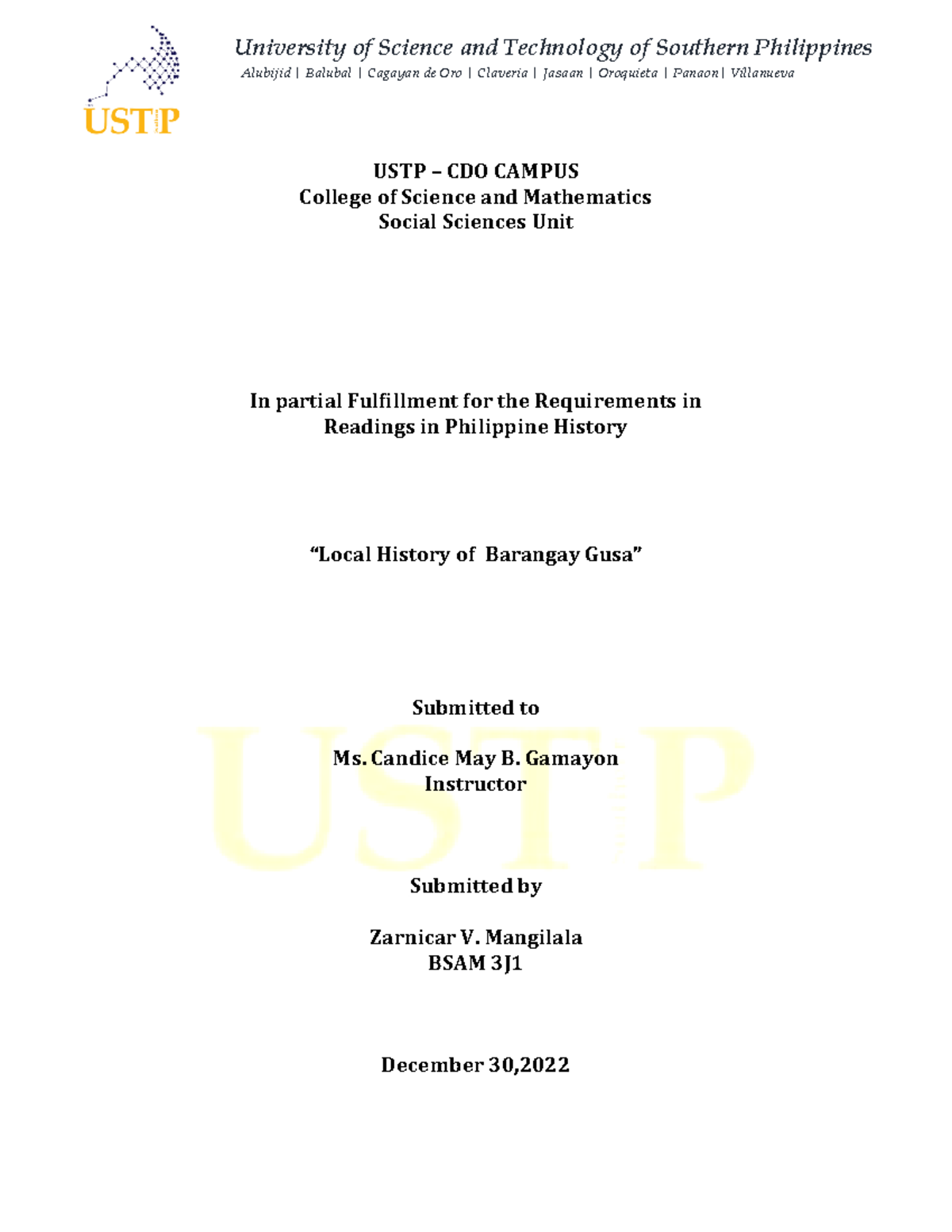 Termpaper-Readings in Philippine History - Alubijid | Balubal | Cagayan ...