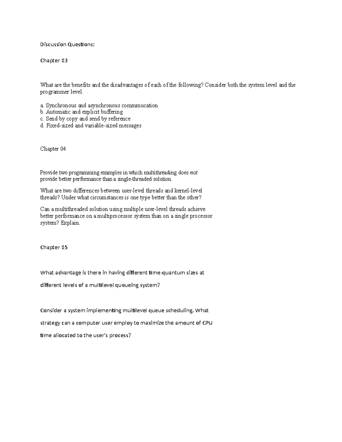 Discussion Questions Operating Systems 101 - Discussion Questions ...
