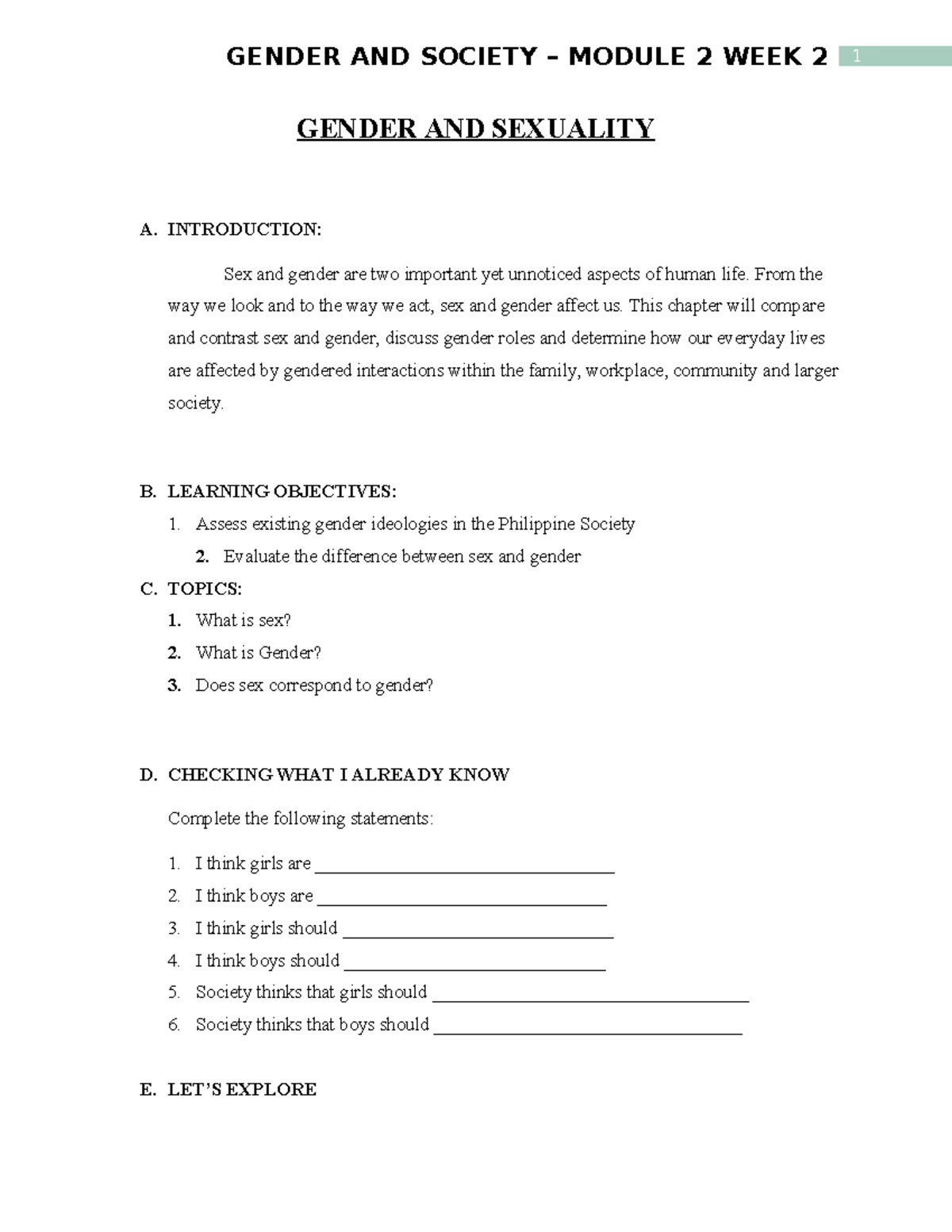 Gender-AND- Society- Module-2-WEEK-2- Gender-AND- Sexuality-1 - GENDER ...