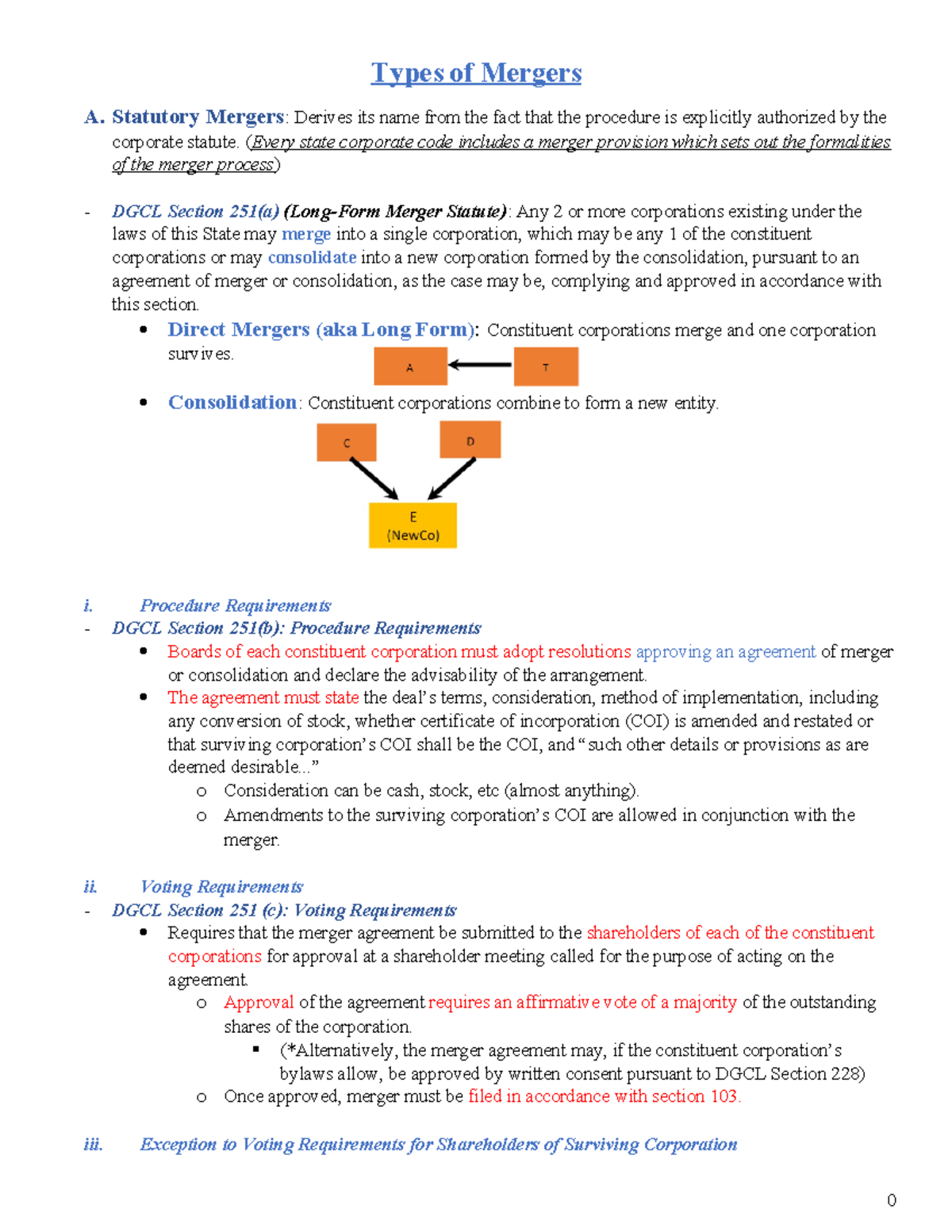 M&A Outline - Types of Mergers A. Statutory Mergers: Derives its name ...