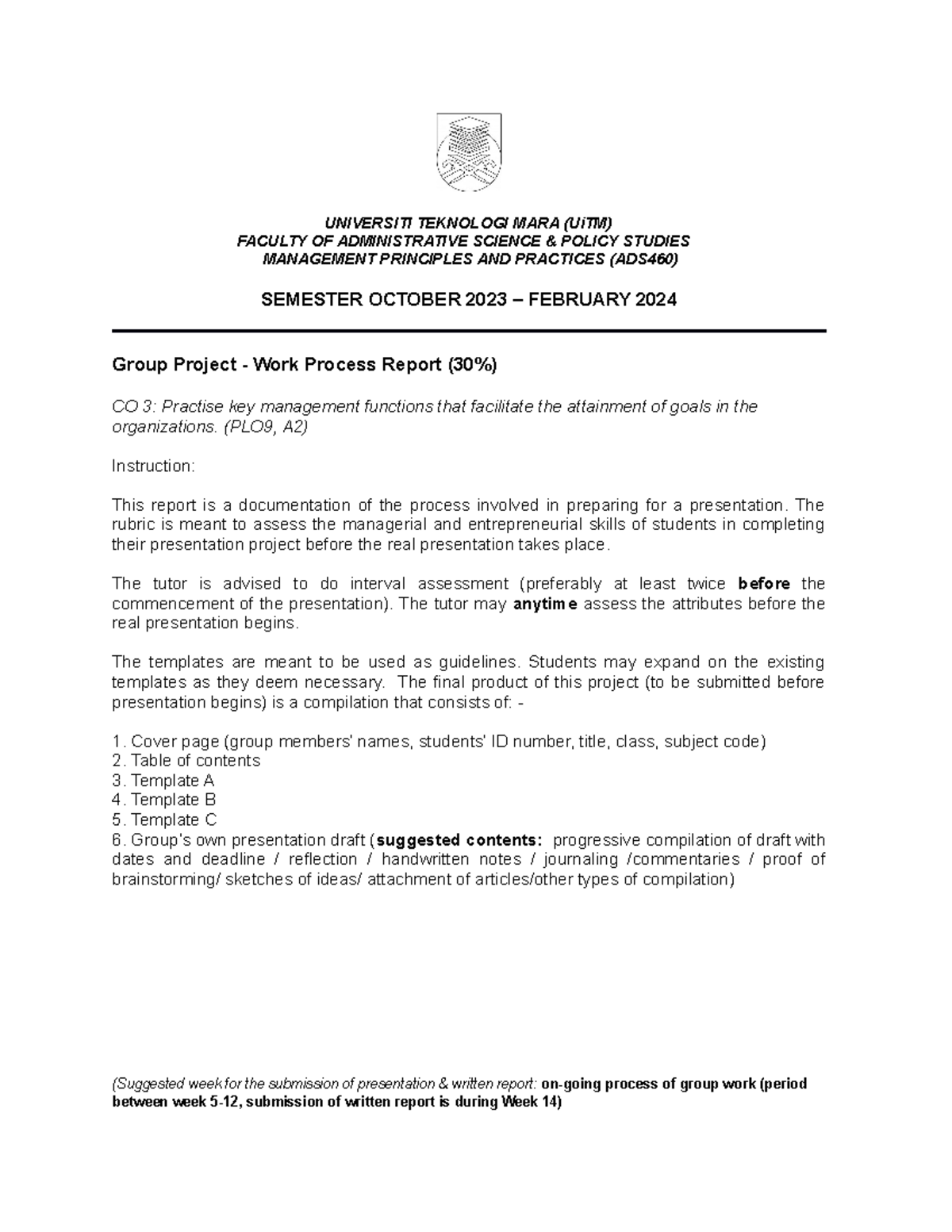 WORK Process Report Oct 2023-Feb 2024 - UNIVERSITI TEKNOLOGI MARA (UiTM ...