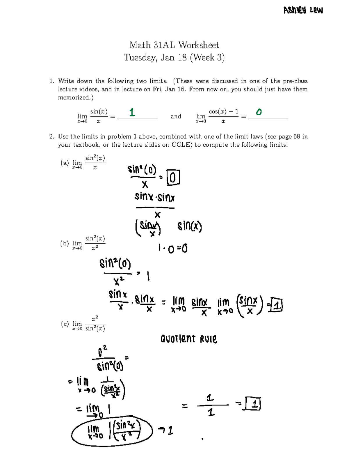 Worksheet for Math 31AL #5 - Math 31AL Worksheet Tuesday, Jan 18 (Week 3) Write down the ...
