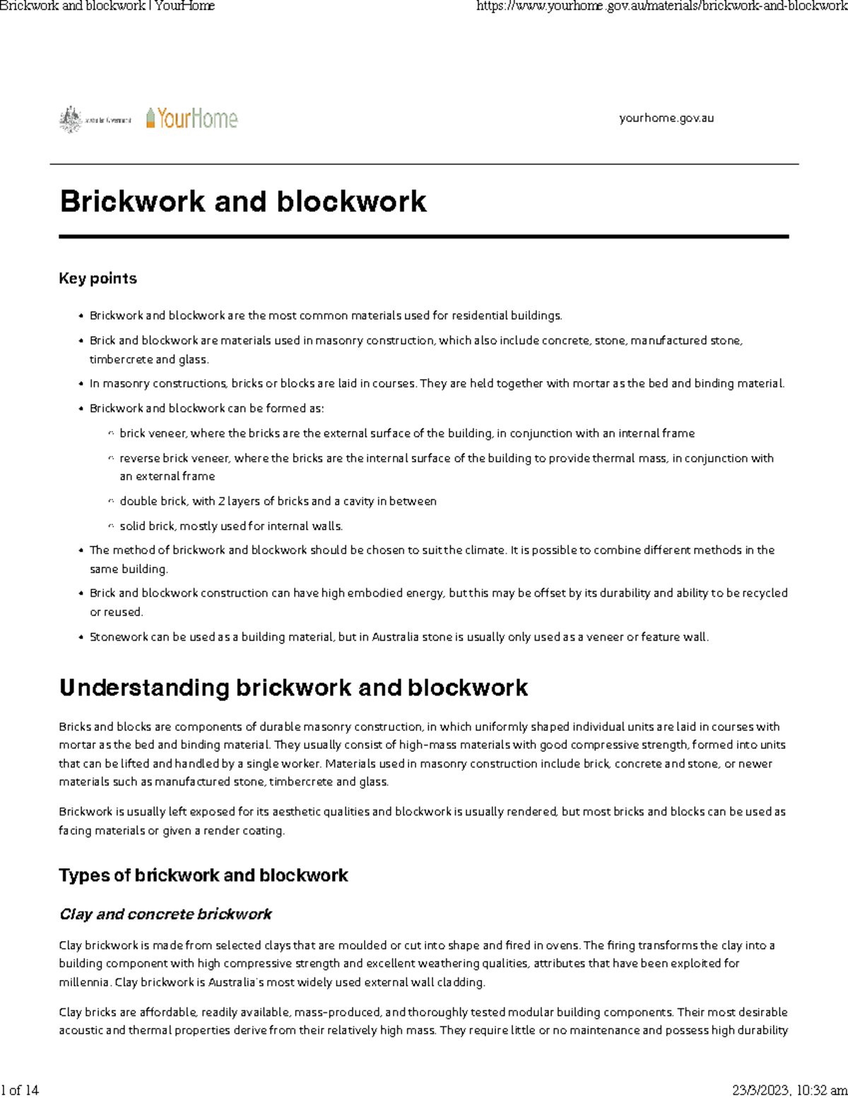 Brickwork and blockwork Your Home - Brickwork and blockwork Key points ...