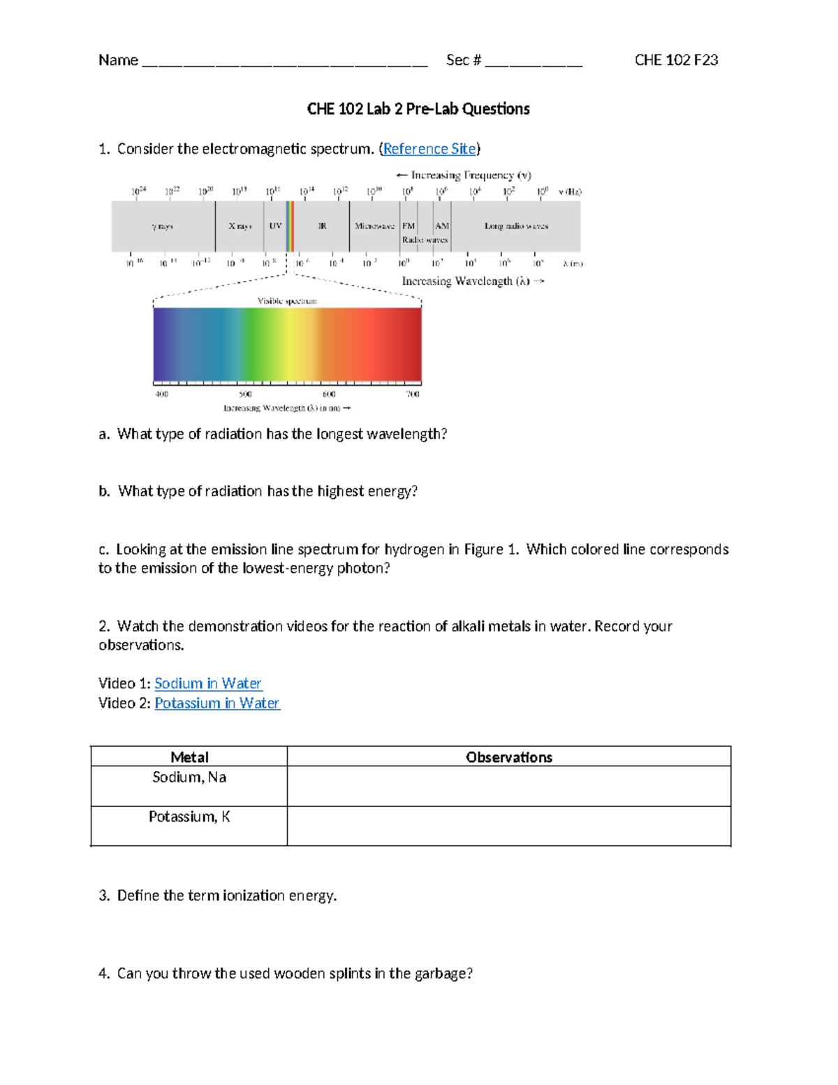 CHE 102 Lab 2 Pre-Lab Questions-1 - Name ...