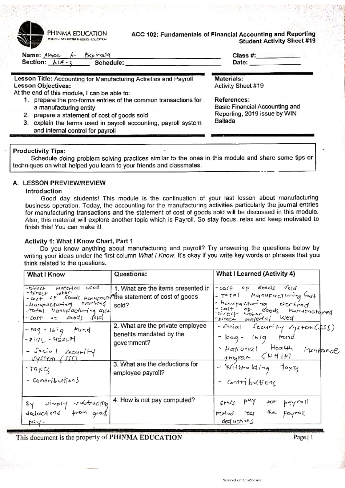 ACC 102 - DAY 19 - Aaespinosa - Advanced Financial Accounting - Studocu