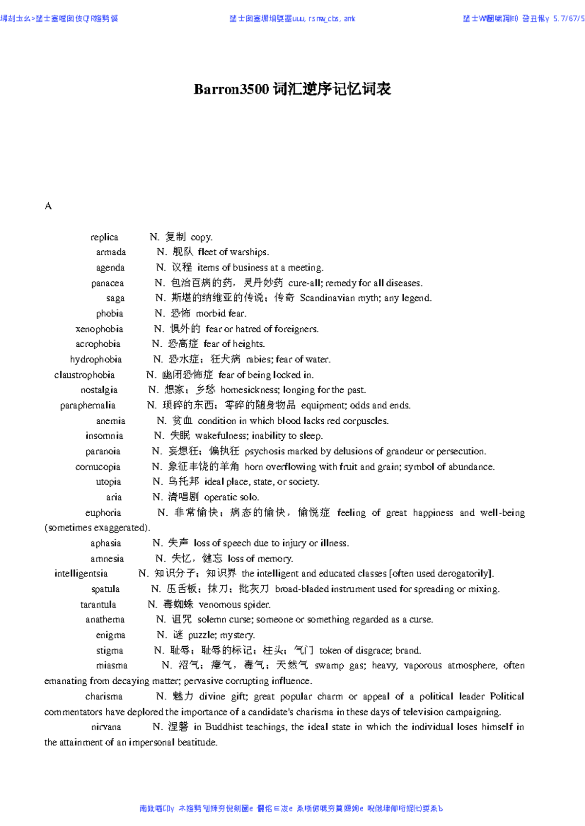 SAT Barron 3500词汇乱序记忆词表 - Barron3500 词汇逆序记忆词表 A replica N. 复制 copy ...