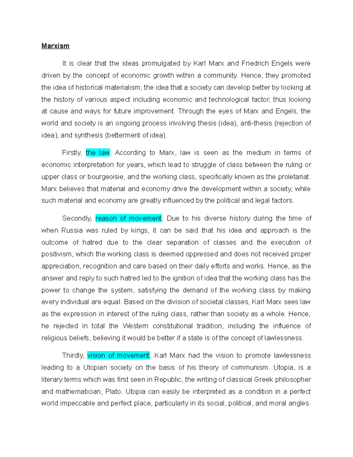 Marxism - Summary Jurisprudence II - is clear that the ideas ...