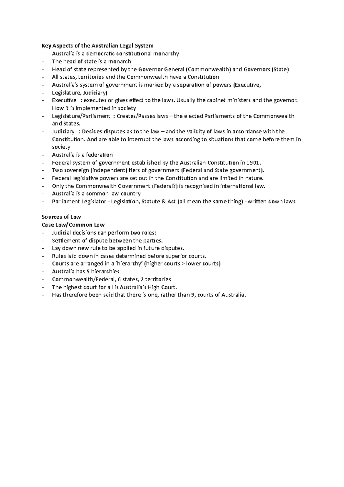 Topic Summary - Notes - Key Aspects of the Australian Legal System ...