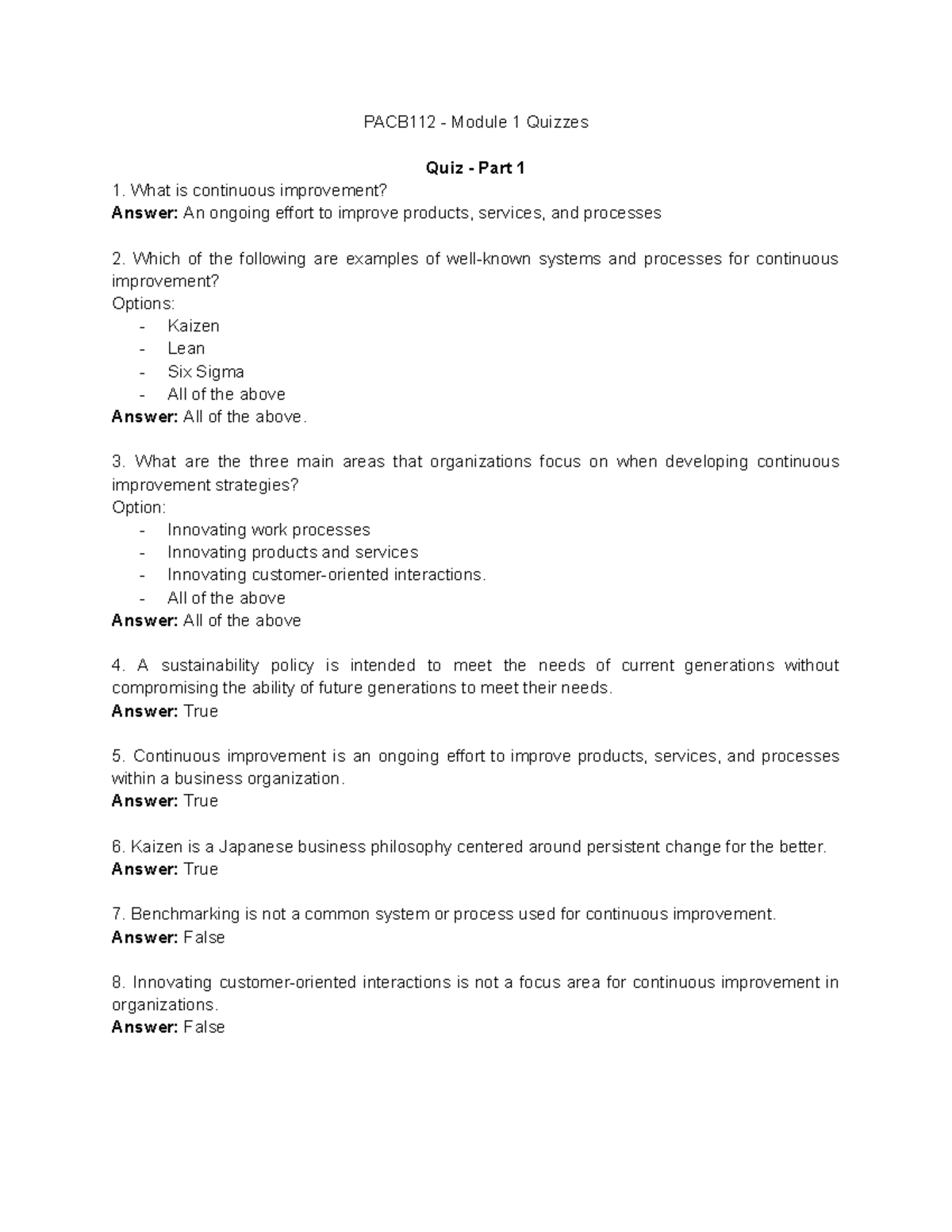 PACB112 - Module 1 Quizzes - PACB112 - Module 1 Quizzes Quiz - Part 1 What is continuous - Studocu