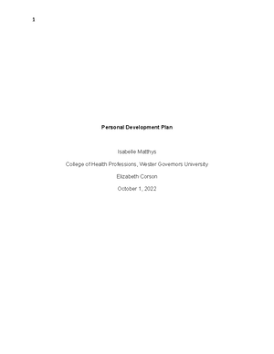 D218 task 1 Personal Development Plan - INTRAPERSONAL LEADERSHIP AND ...