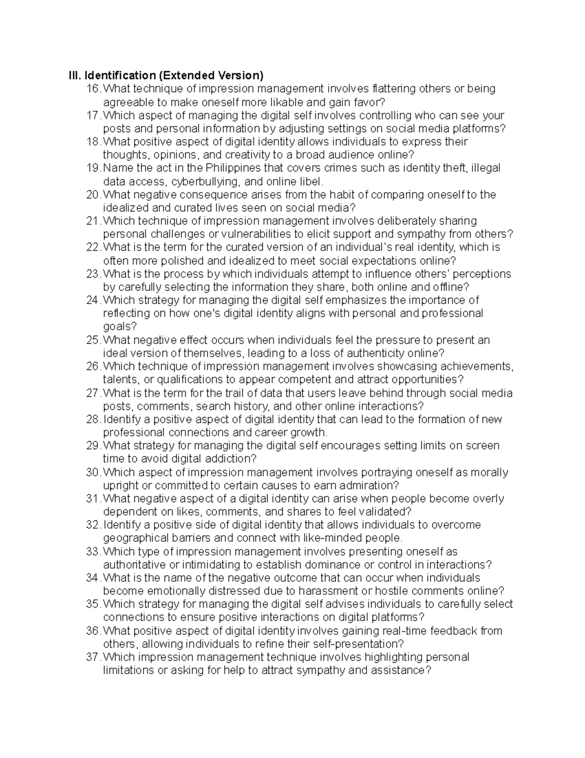 UTS Extended QUIZ - SAMPLE QUIZ FOR UNDERSTANDING THE SELF SUBJECT ...