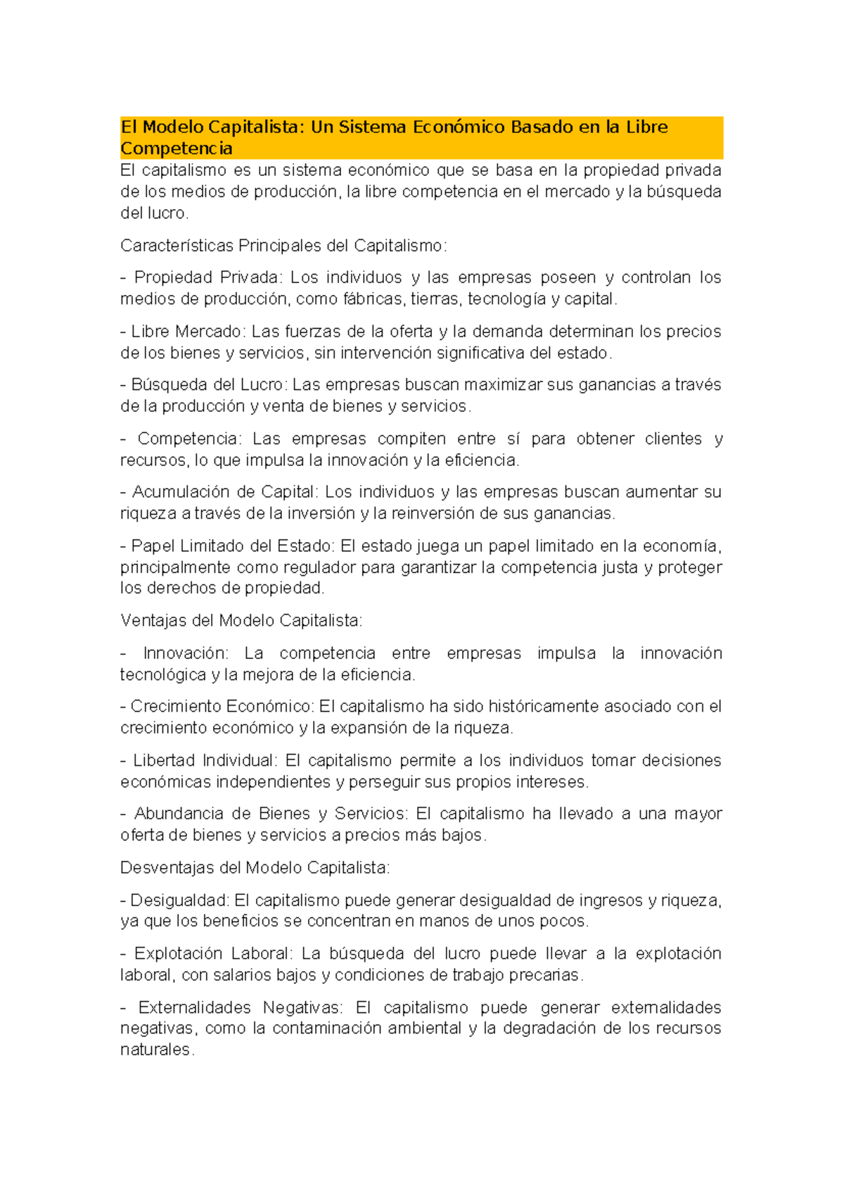 El Modelo Capitalista - Características Principales del Capitalismo ...
