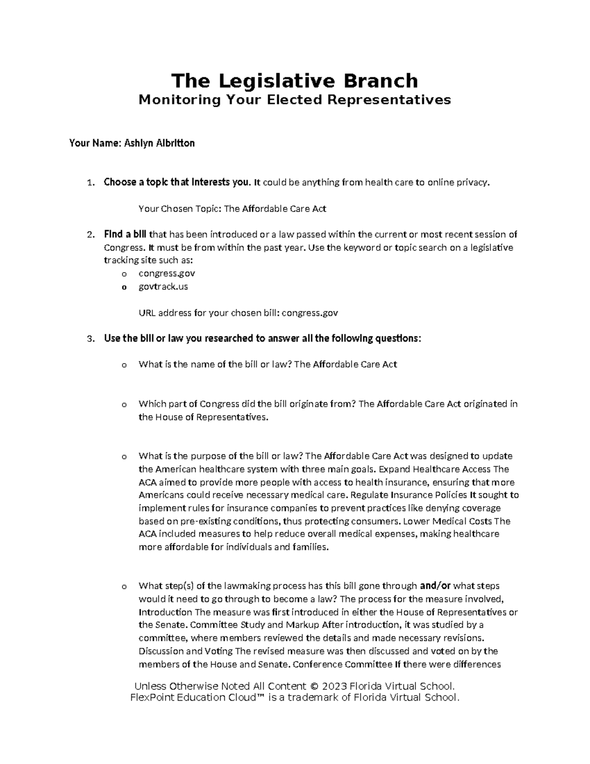 The legislative branch assignment template - The Legislative Branch ...