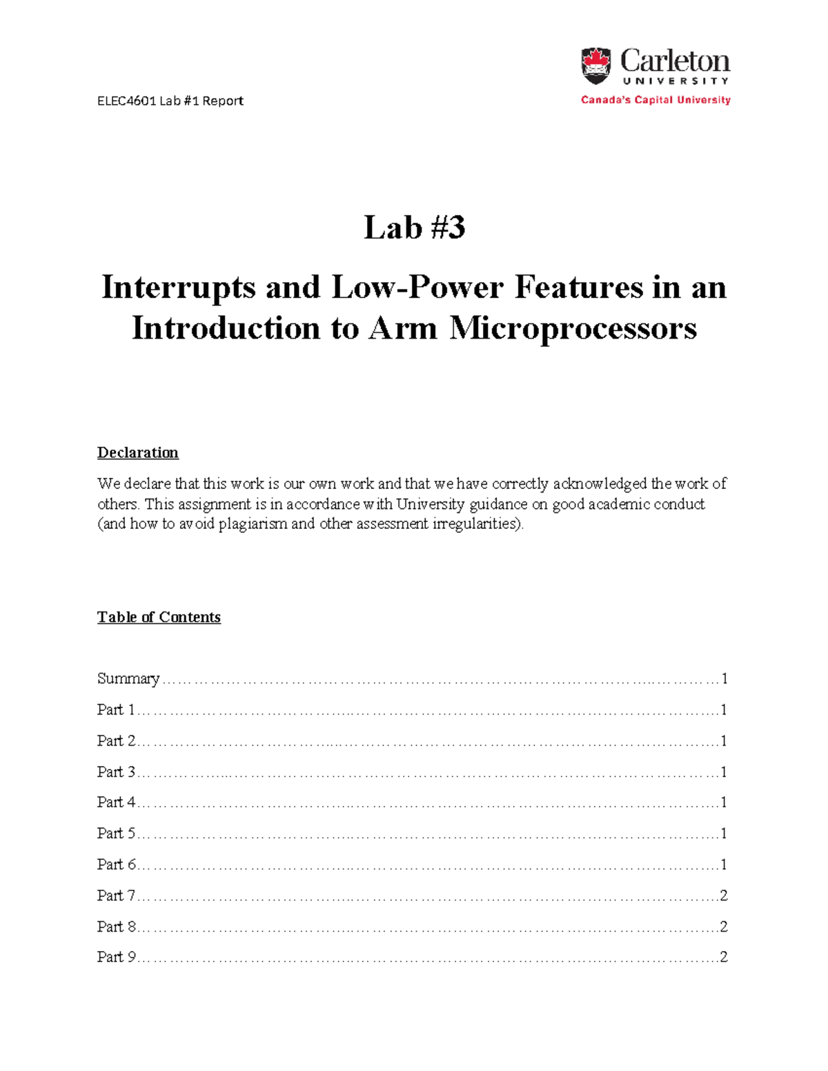 Lab3 Report - Lab Interrupts and Low-Power Features in an Introduction to Arm Microprocessors ...