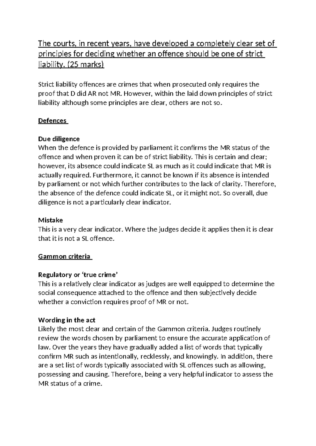 Clear and unclear principles of SL - The courts, in recent years, have ...