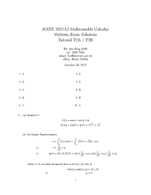 Multivariable Calculus - MATH2023 - Studocu