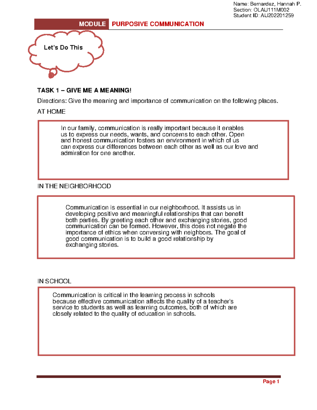 Activity 1 - Purposive Communication - MODULE PURPOSIVE COMMUNICATION Page 1 TASK 1 Directions ...