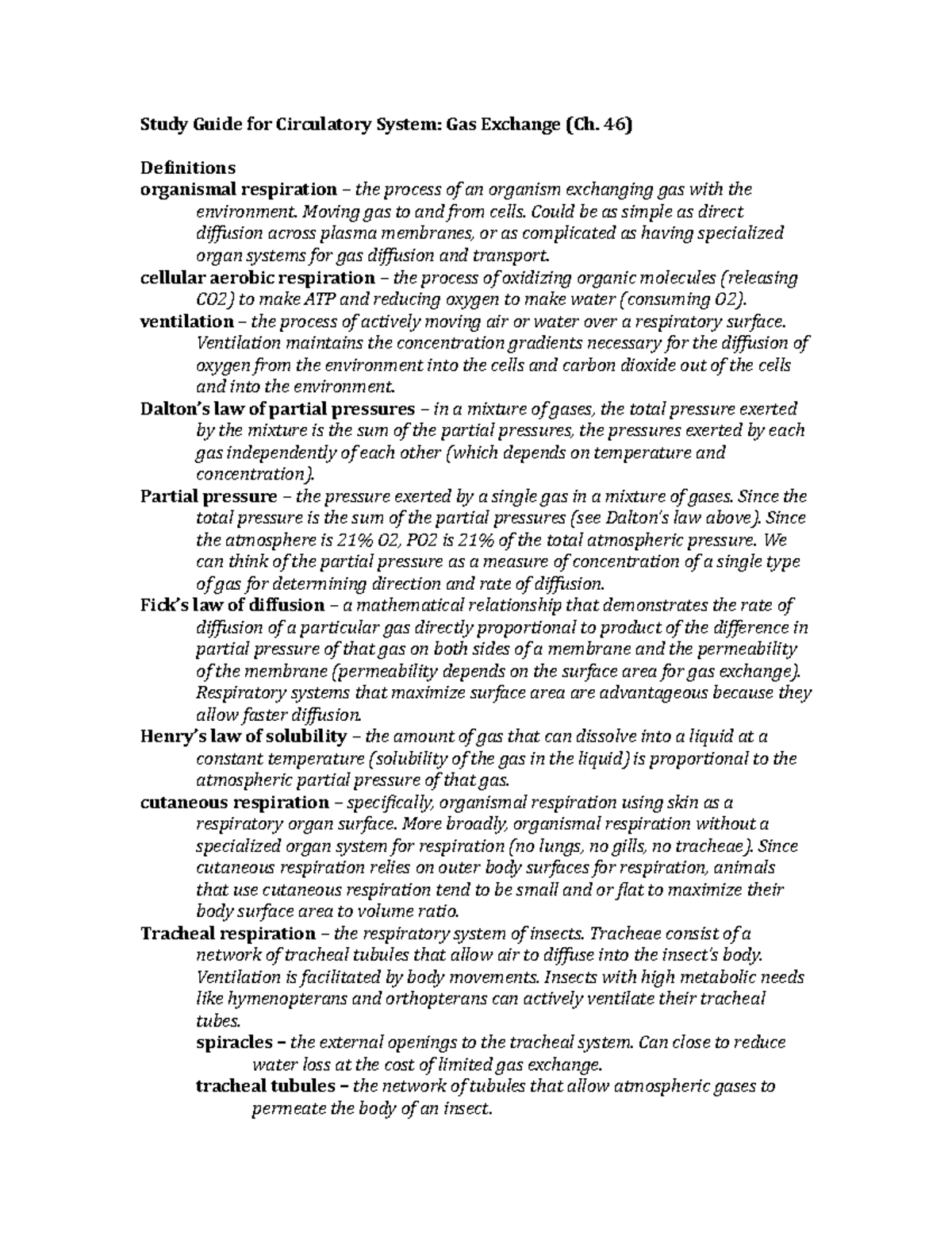 Respiratory System - Summary Human Biology and Advanced Human Biology ...