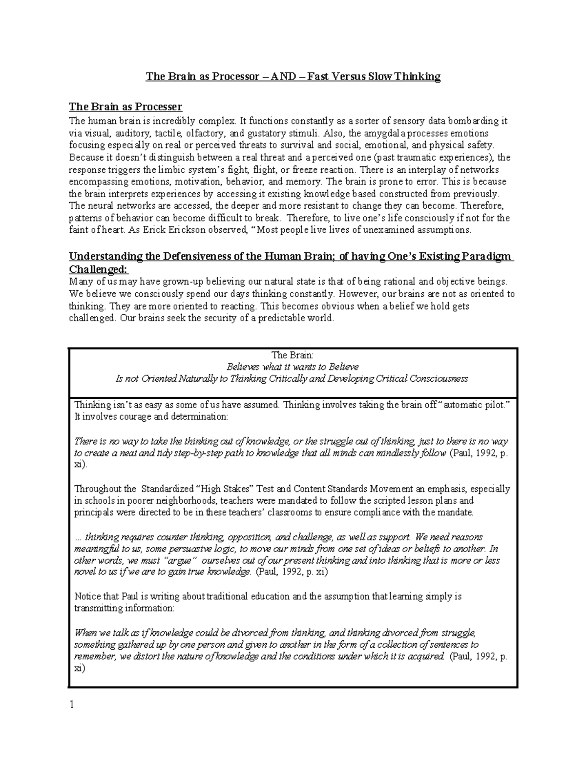 The Brain as Processer Fast Slow Thinking - The Brain as Processor ...