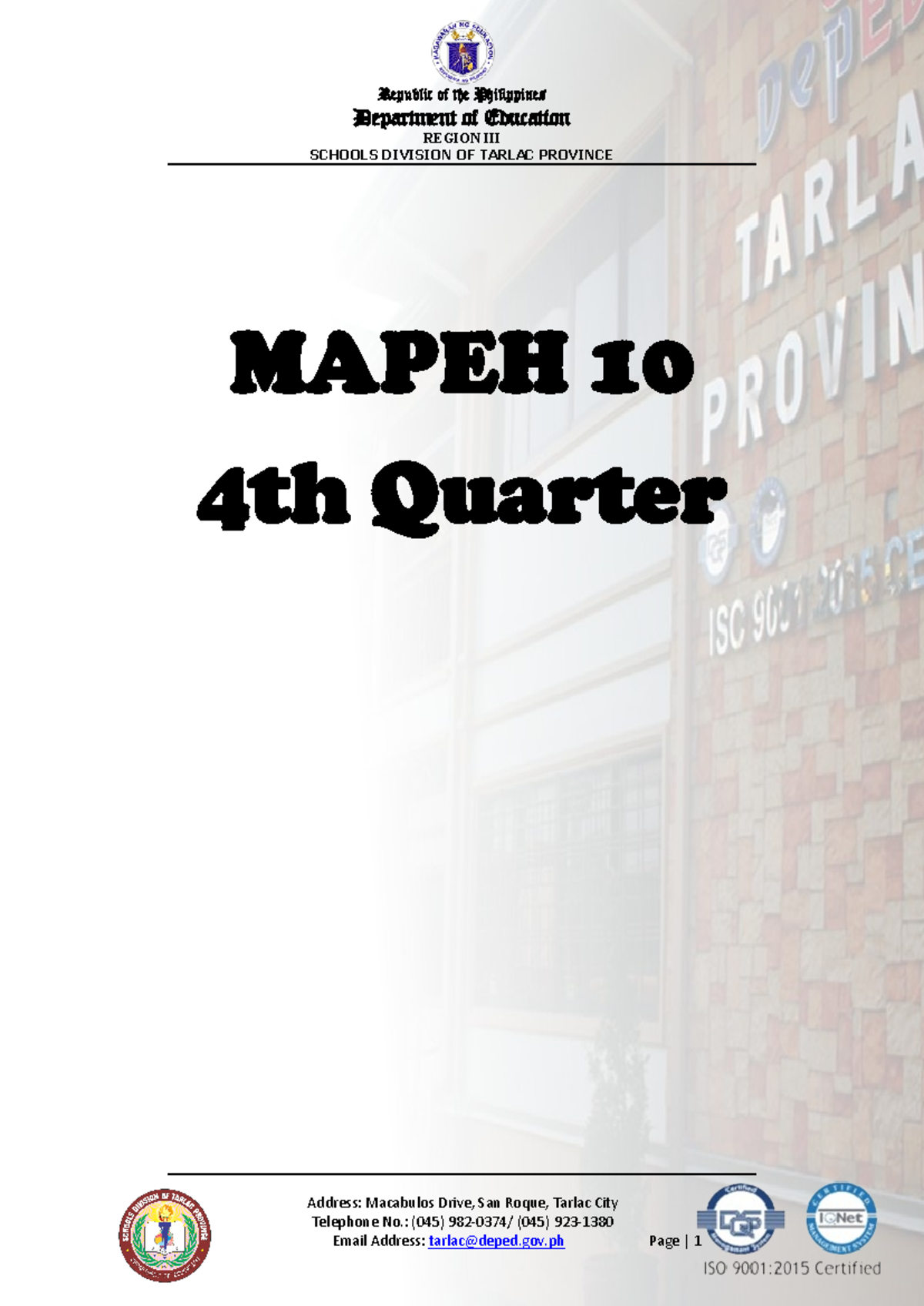 MAPEH NOTES FOR GRADE 10 - Department of Education REGION III SCHOOLS ...