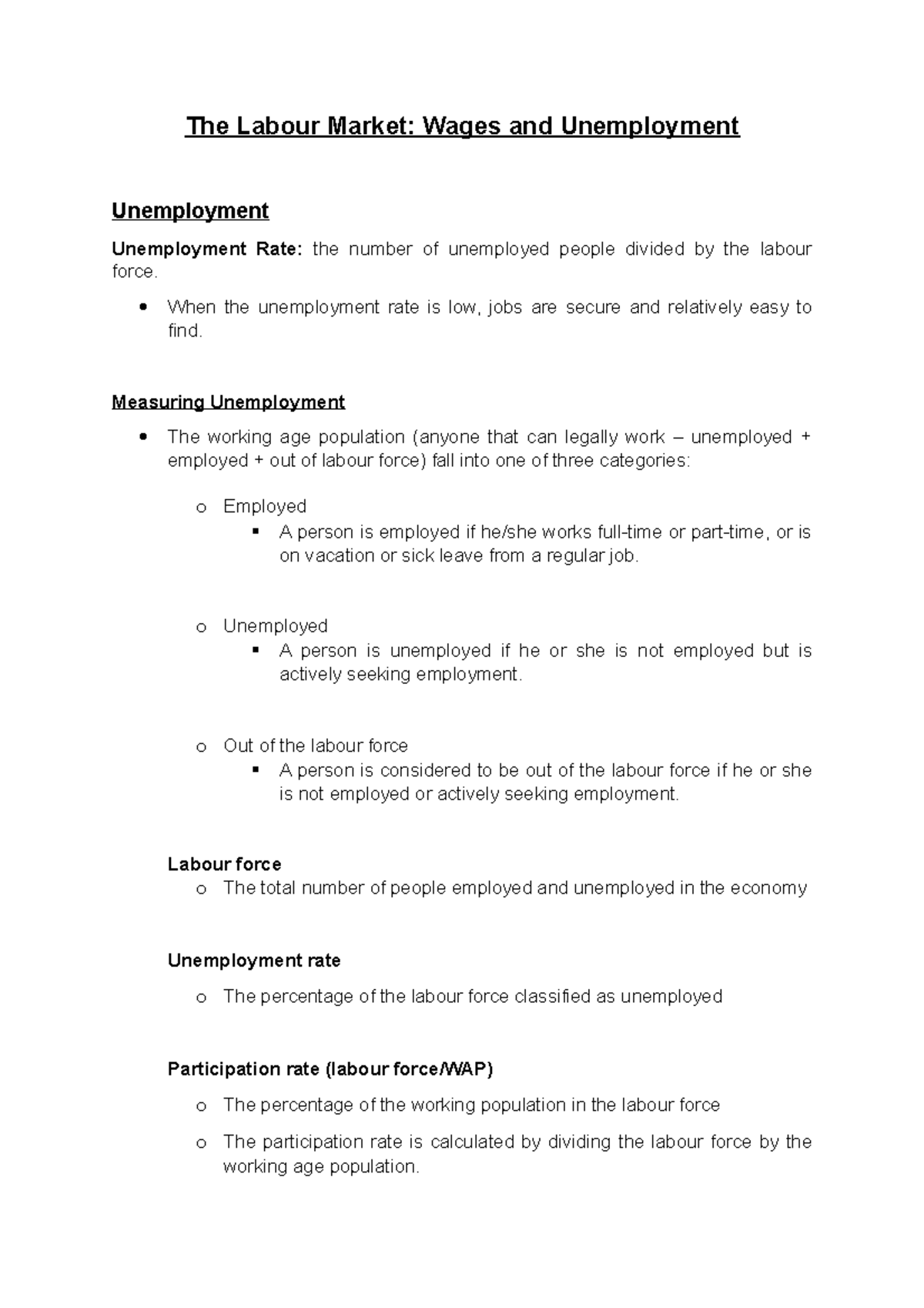 3.The Labour Market - Lecture notes 3 - The Labour Market: Wages and ...