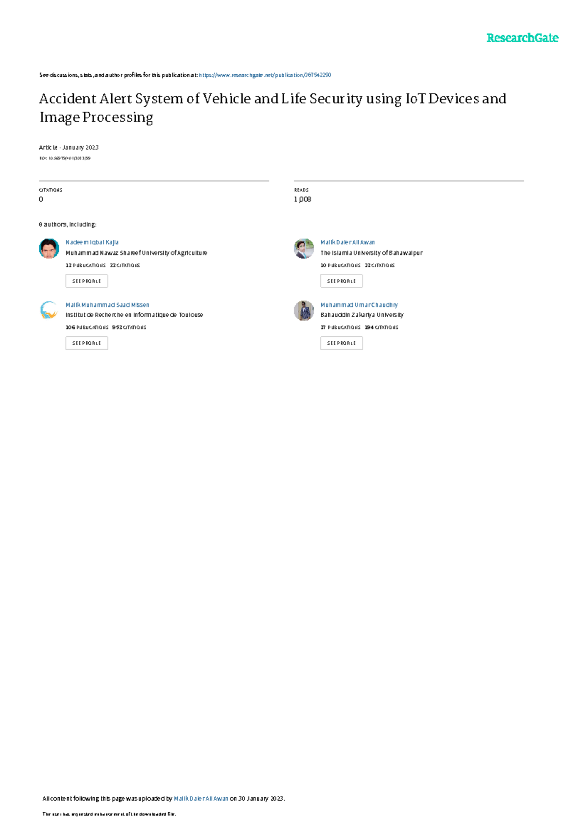 Accident Alert System of Vehicle and Life Security using Io T Devices ...