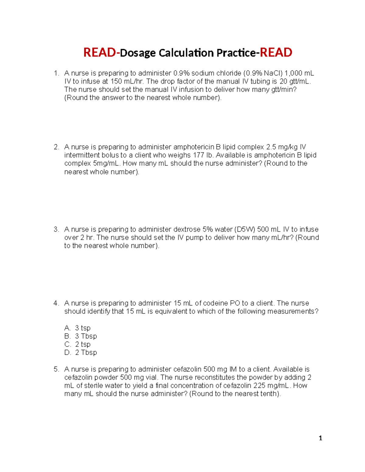 Dosage Calculation Practice 1 (1) 3 - READ-Dosage Calculation Practice ...