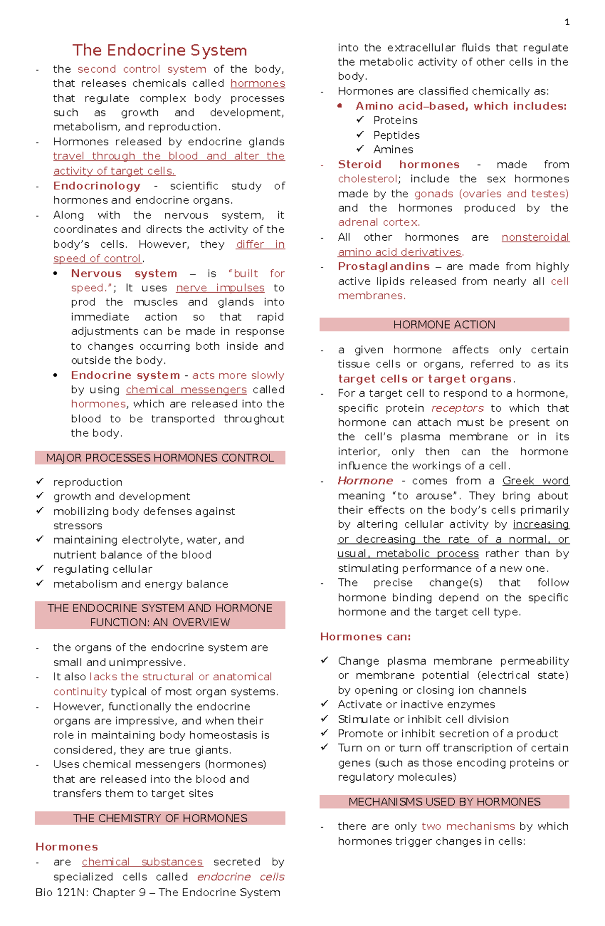 Anaphy Reviewer Chapter 9 - Endocrine System - The Endocrine System the ...