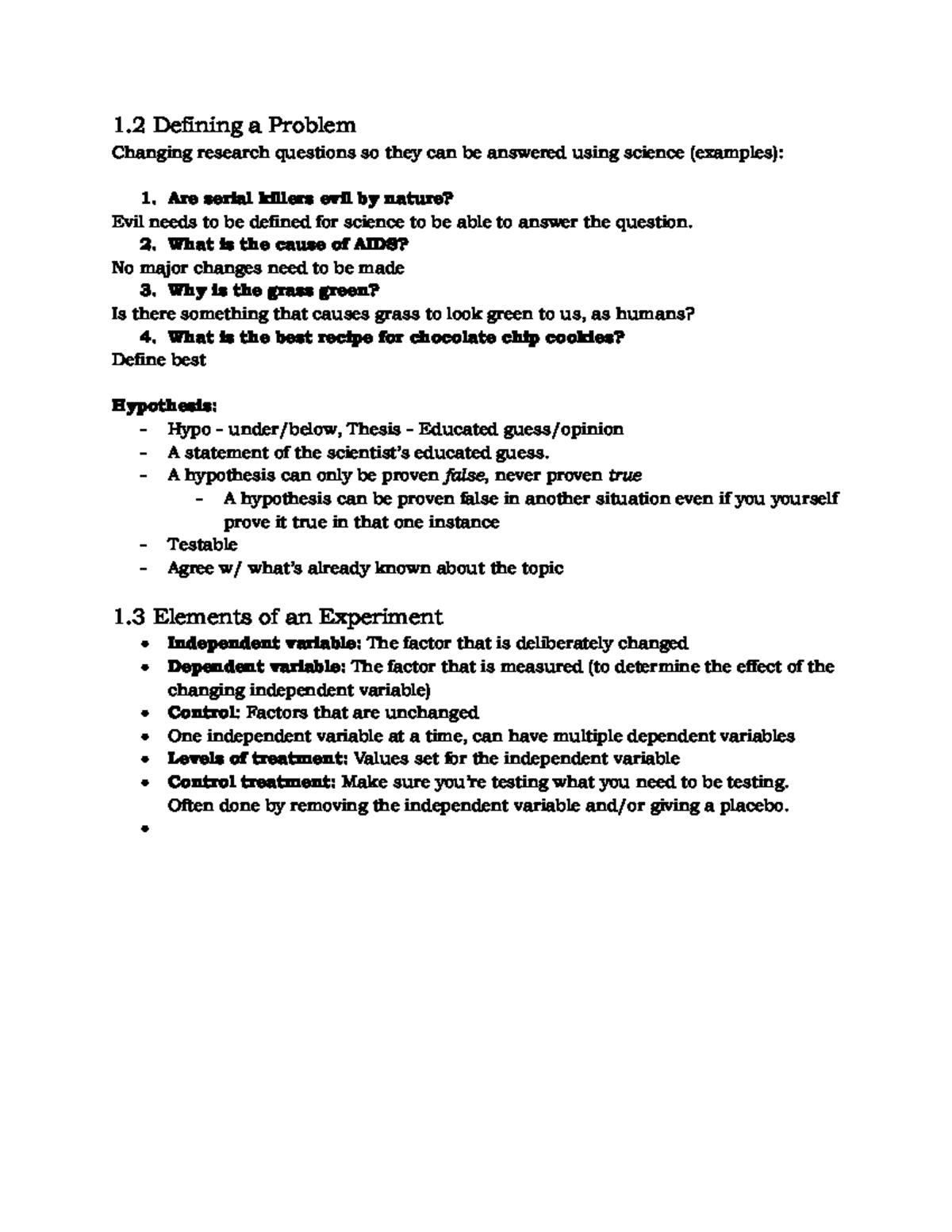 Scientific Method Notes - 1 Defining a Problem Changing research ...