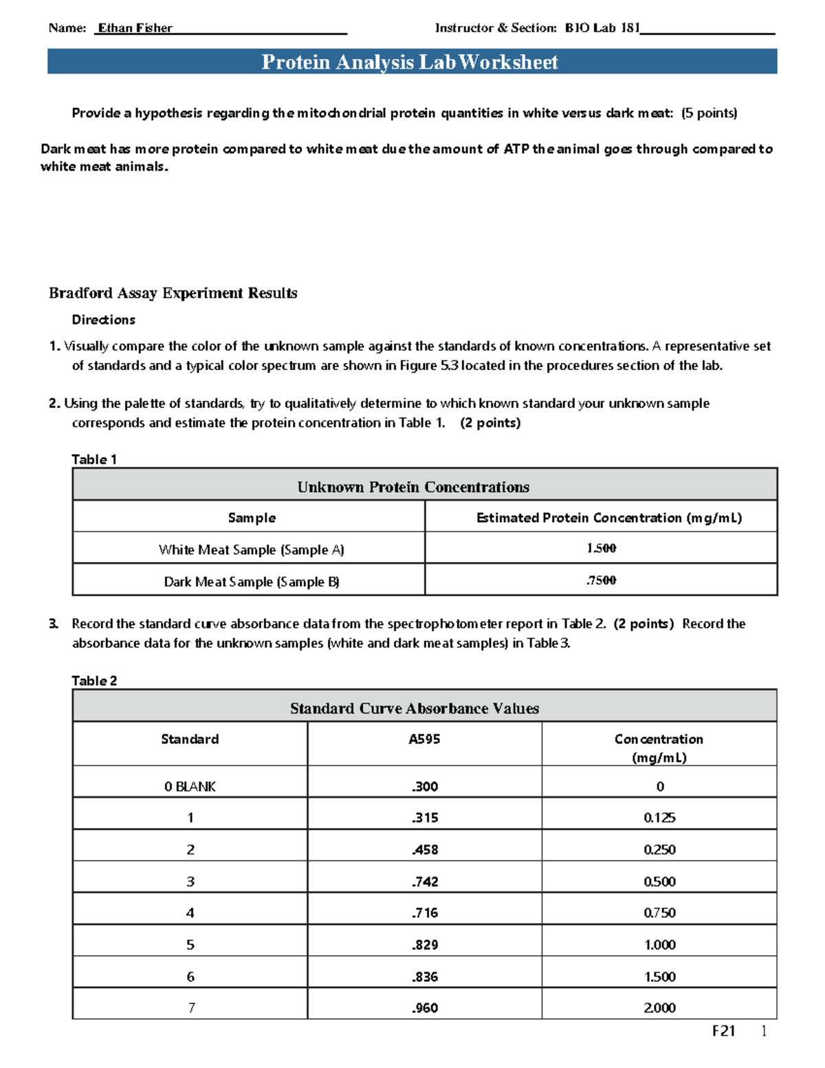 5 Protein Analysis worksheet F21-converted - BIO-182 - GCU - Studocu
