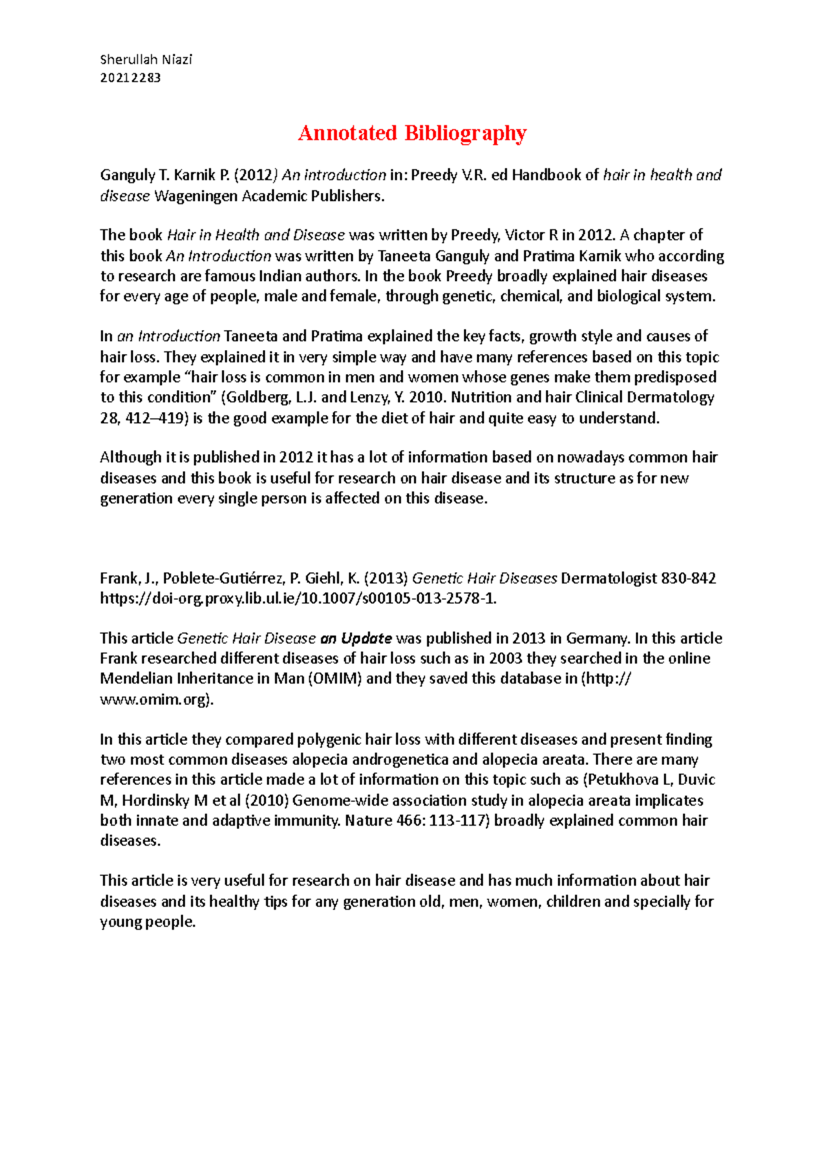 Annotated Bibliography Sherullah Niazi - Sherullah Niazi 20212283 ...