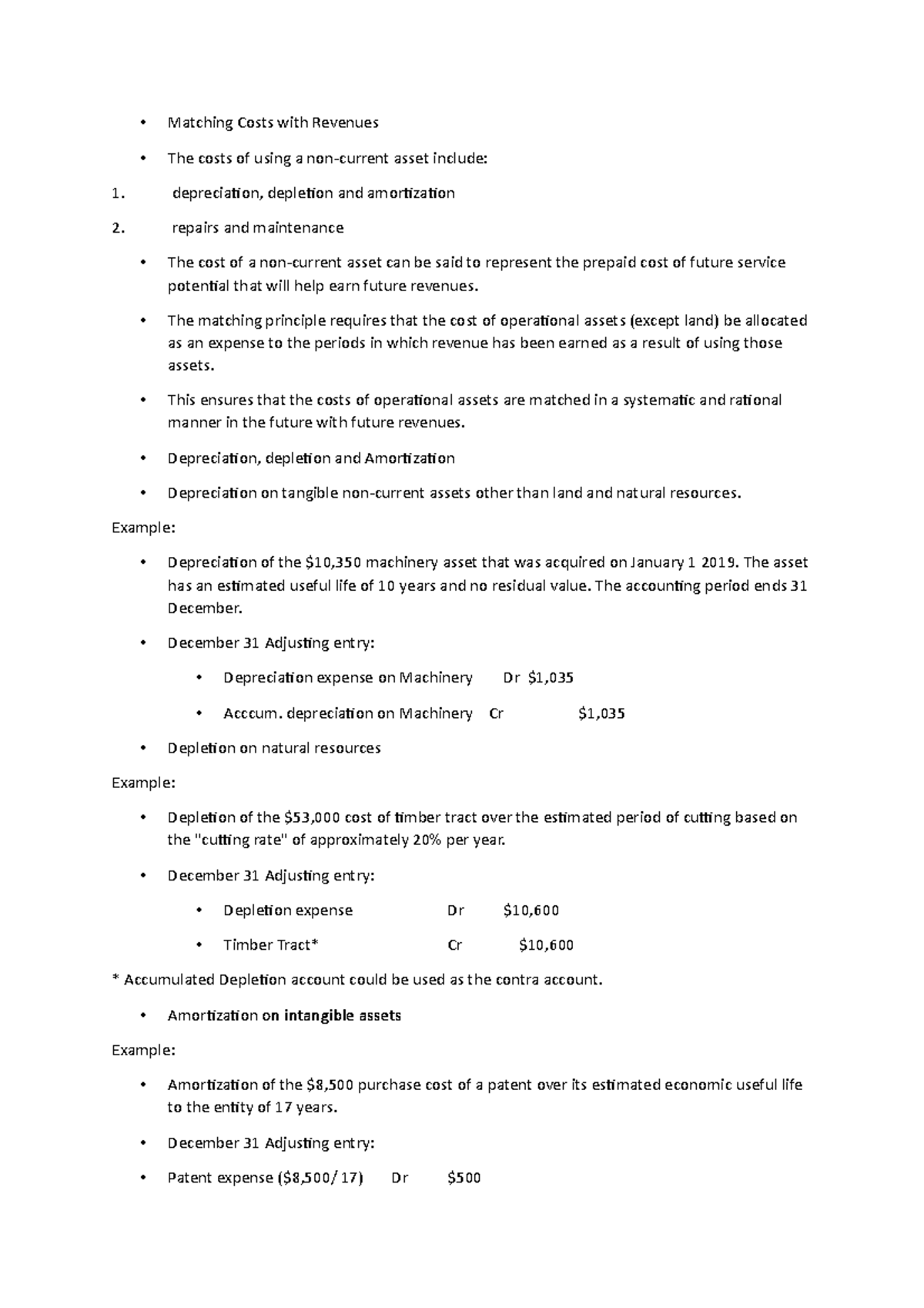PPE 2 - LECTURE NOTES - Matching Costs with Revenues The costs of using ...