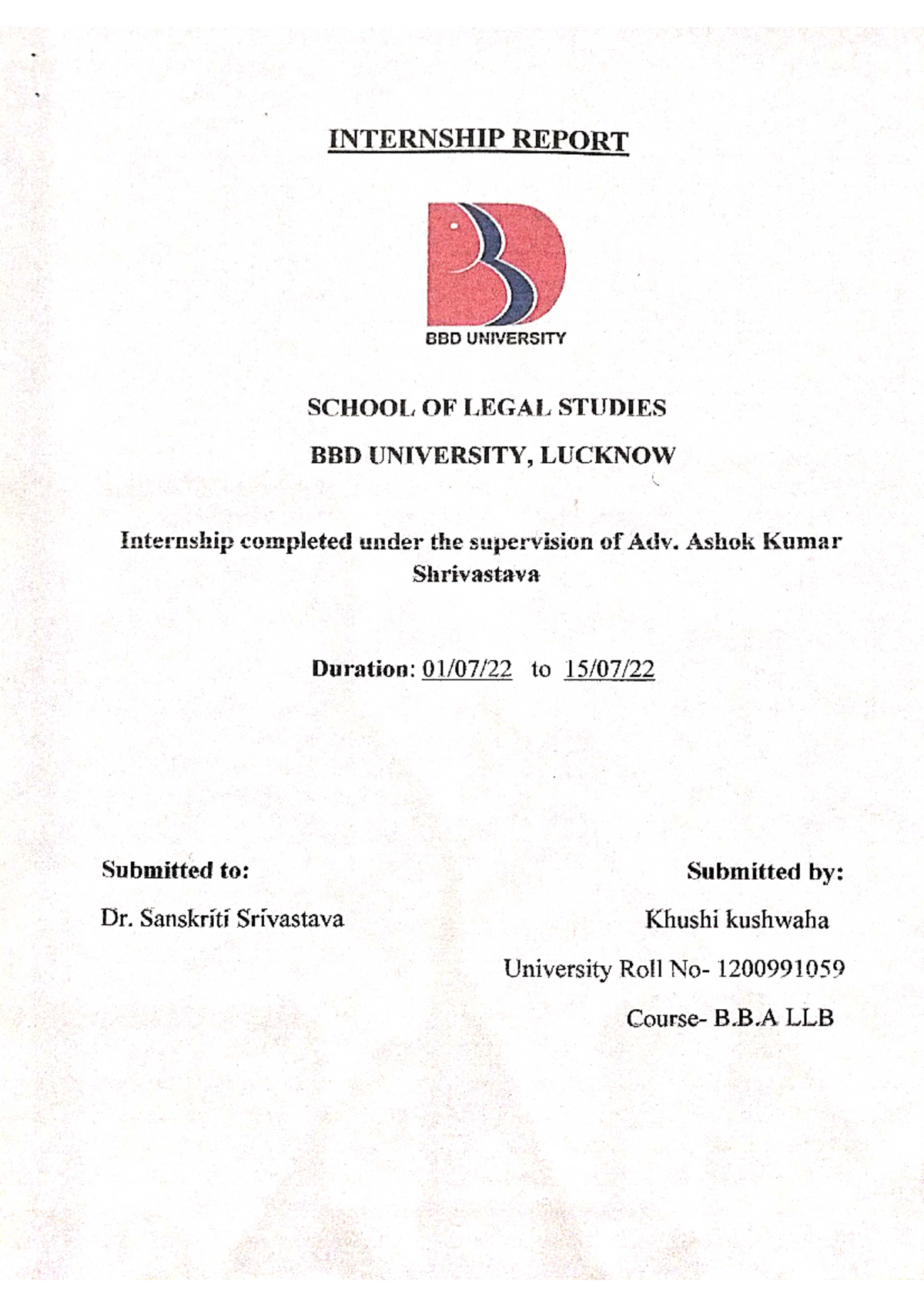 Internship Project - Lecture notes - LL.M general - Studocu