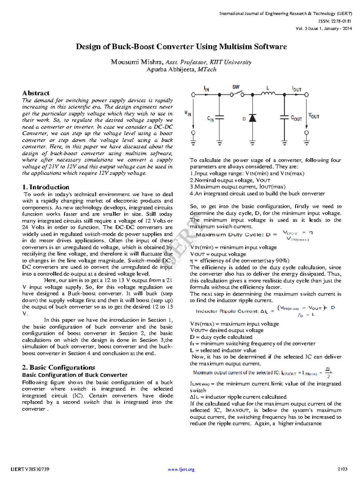 Design of buck boost converter using multisim software Ijertv 3IS10739 ...