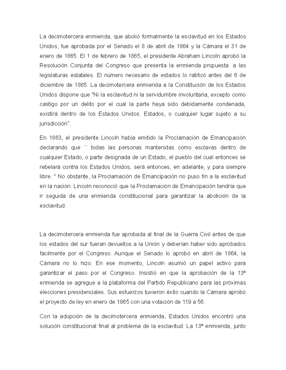 Lo de etica - Trabajo - La decimotercera enmienda, que abolió ...