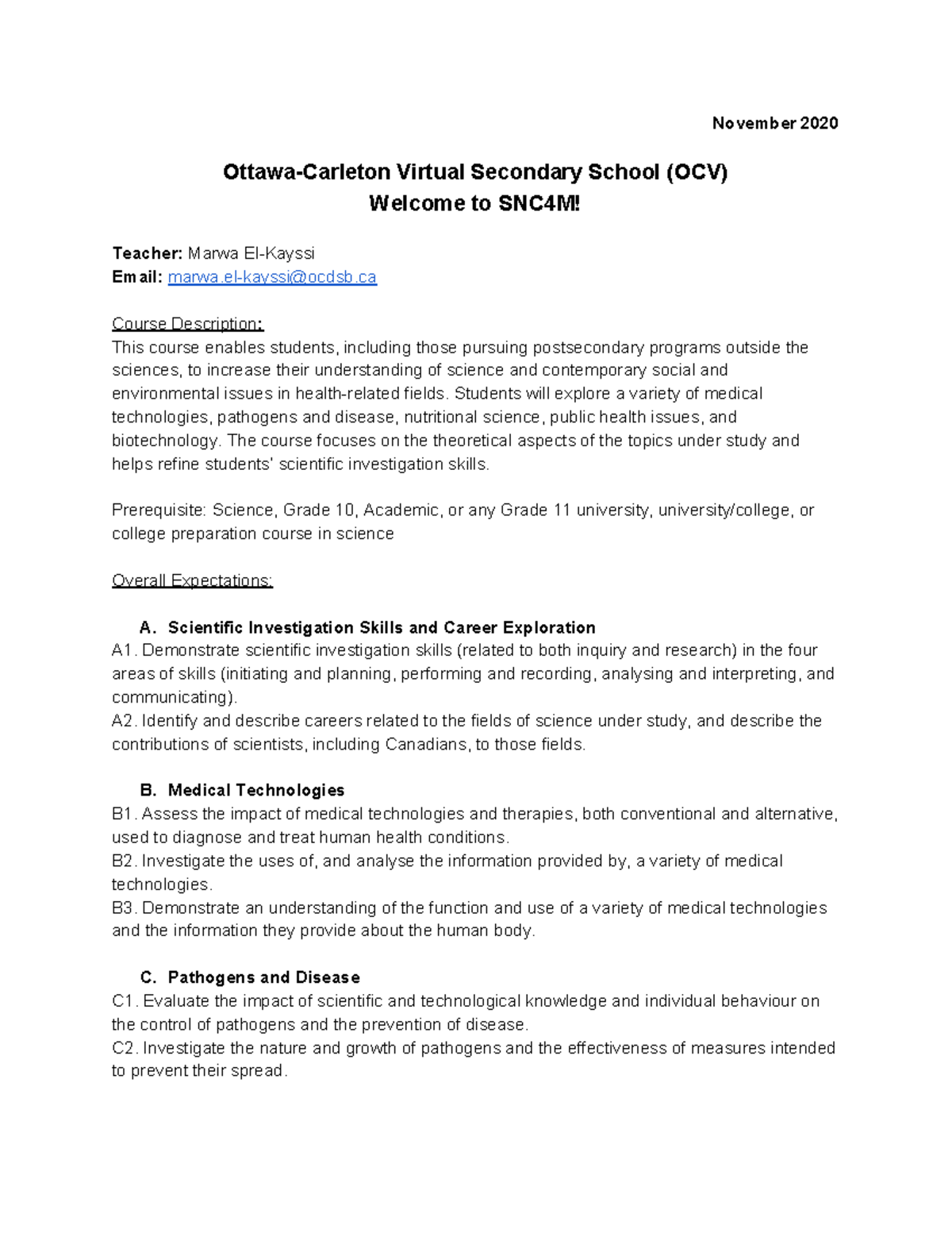 public health course outline high school - November 2020 Ottawa ...
