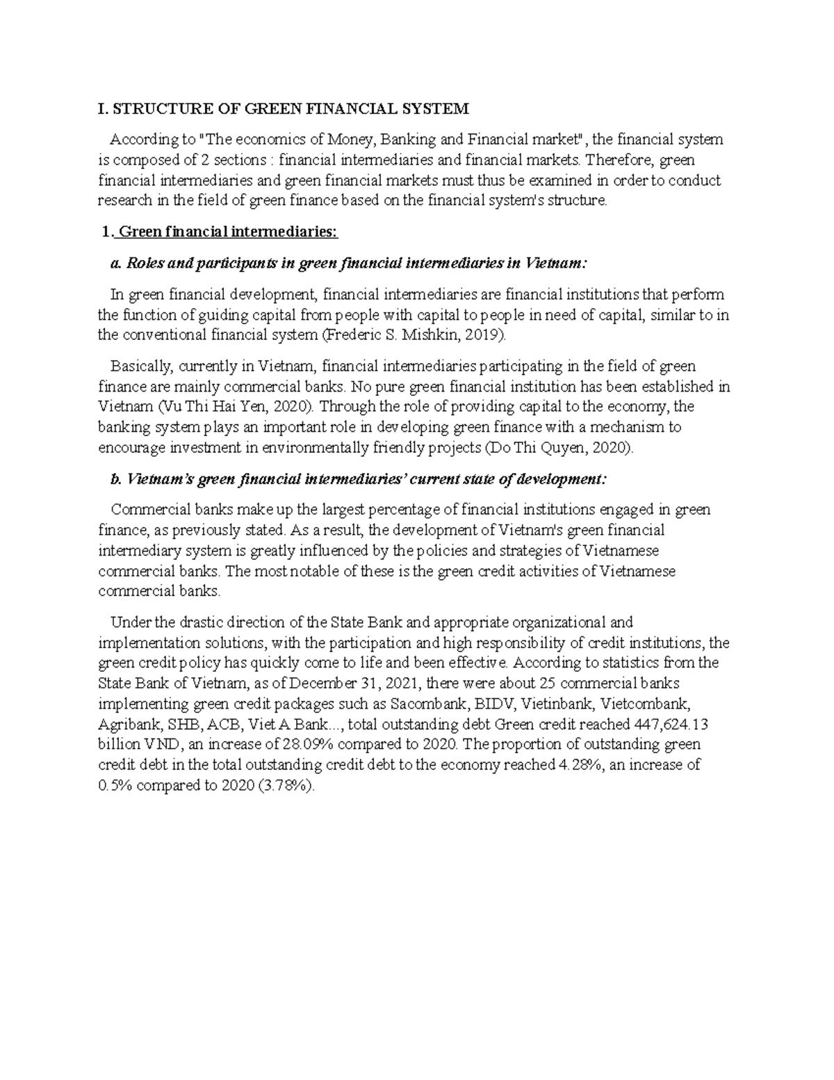 Green financial - tài chính xanh - I. STRUCTURE OF GREEN FINANCIAL ...