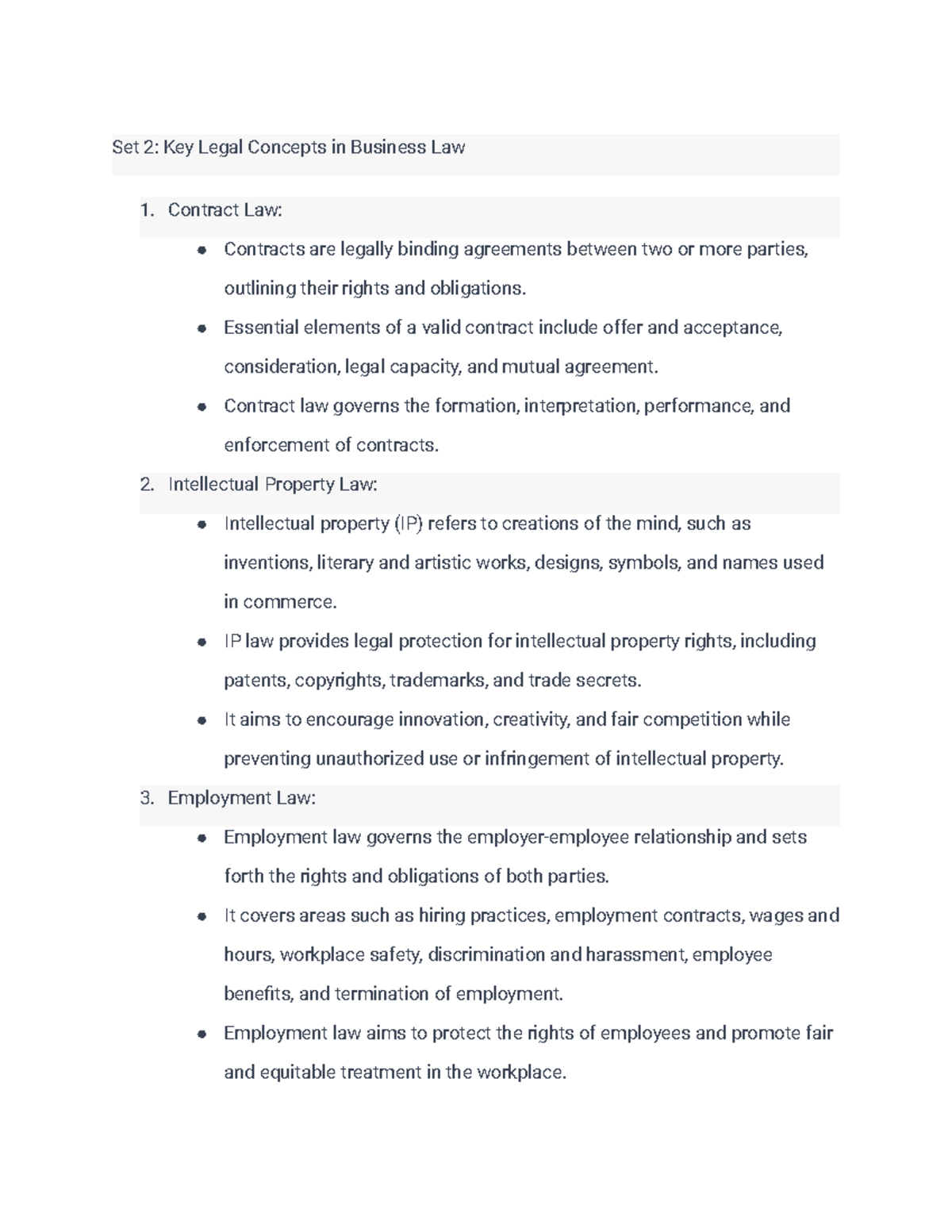 Set 2 Key Legal Concepts in Business Law - Essential elements of a ...