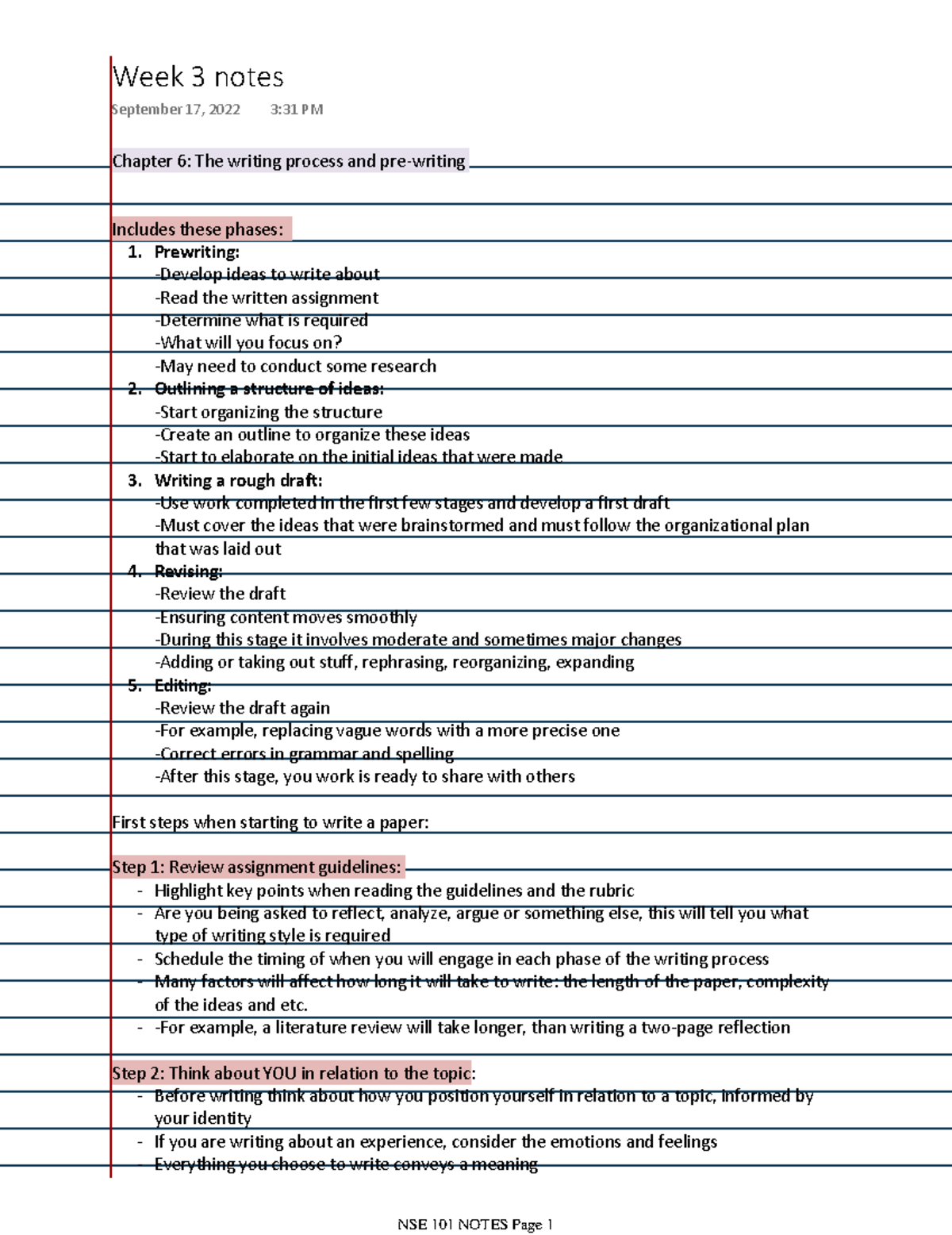 Week 3 notes - NSE101 - Chapter 6: The writing process and pre-writing ...