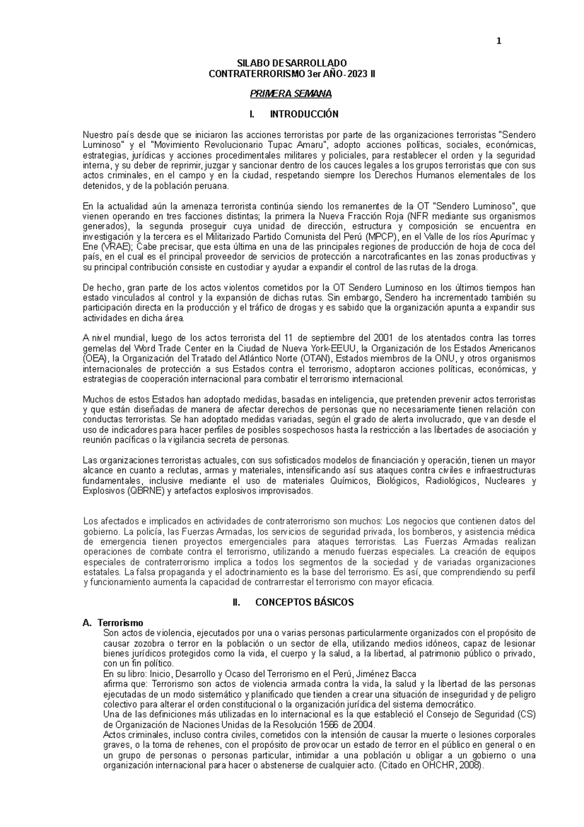 1. Separata Introduccion- 1ra Y 2da Semana Contraterrorismo 2023 - SILABO DESARROLLADO - Studocu