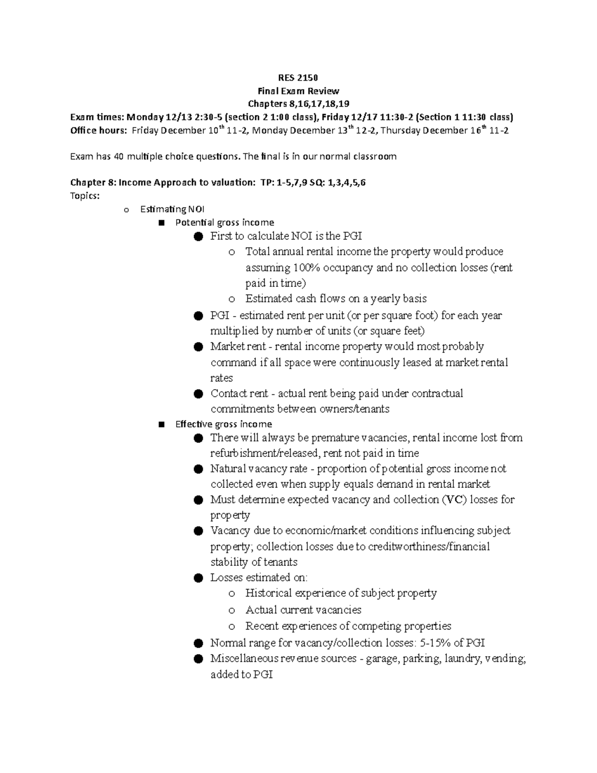 Final exam review - RES 2150 Final Exam Review Chapters 8,16,17,18 ...
