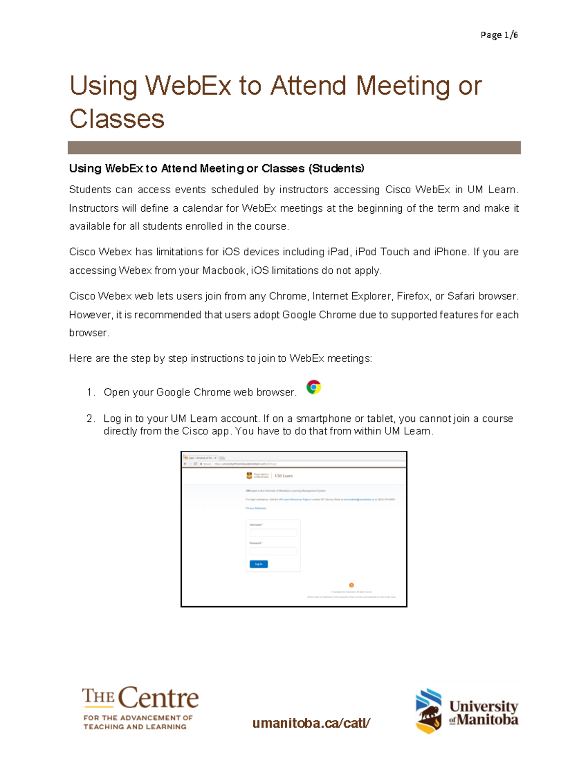instructions for Webex - umanitoba/catl/ Using WebEx to Attend Meeting ...
