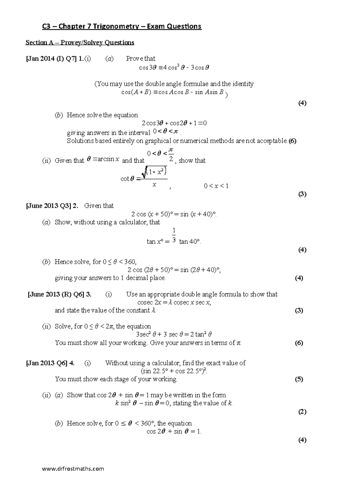 C3-Chp7-Trig Exam Questions - C3 – Chapter 7 Trigonometry – Exam ...