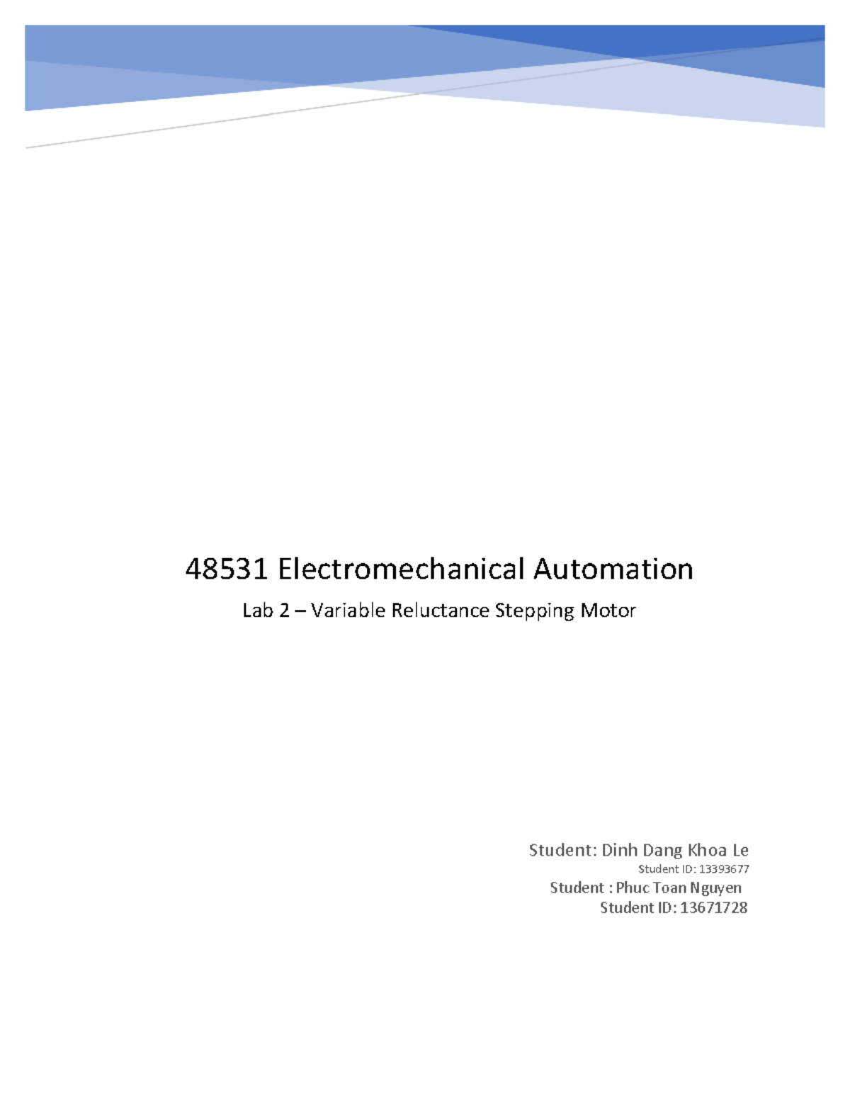 Lab2 EMA - Lab 2 Electromechanical Automation - 48531 Electromechanical ...