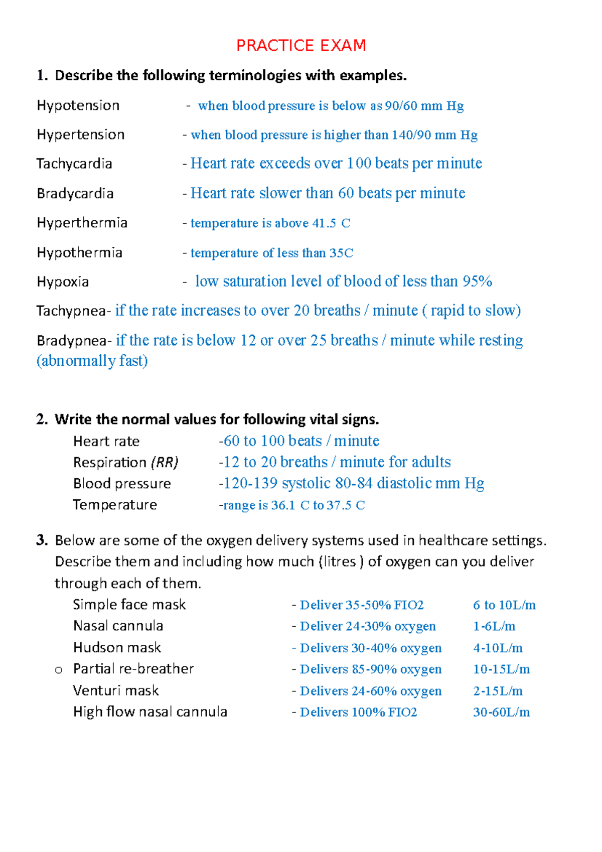 Practice EXAM IN Nursing 2 - PRACTICE EXAM 1. Describe the following ...