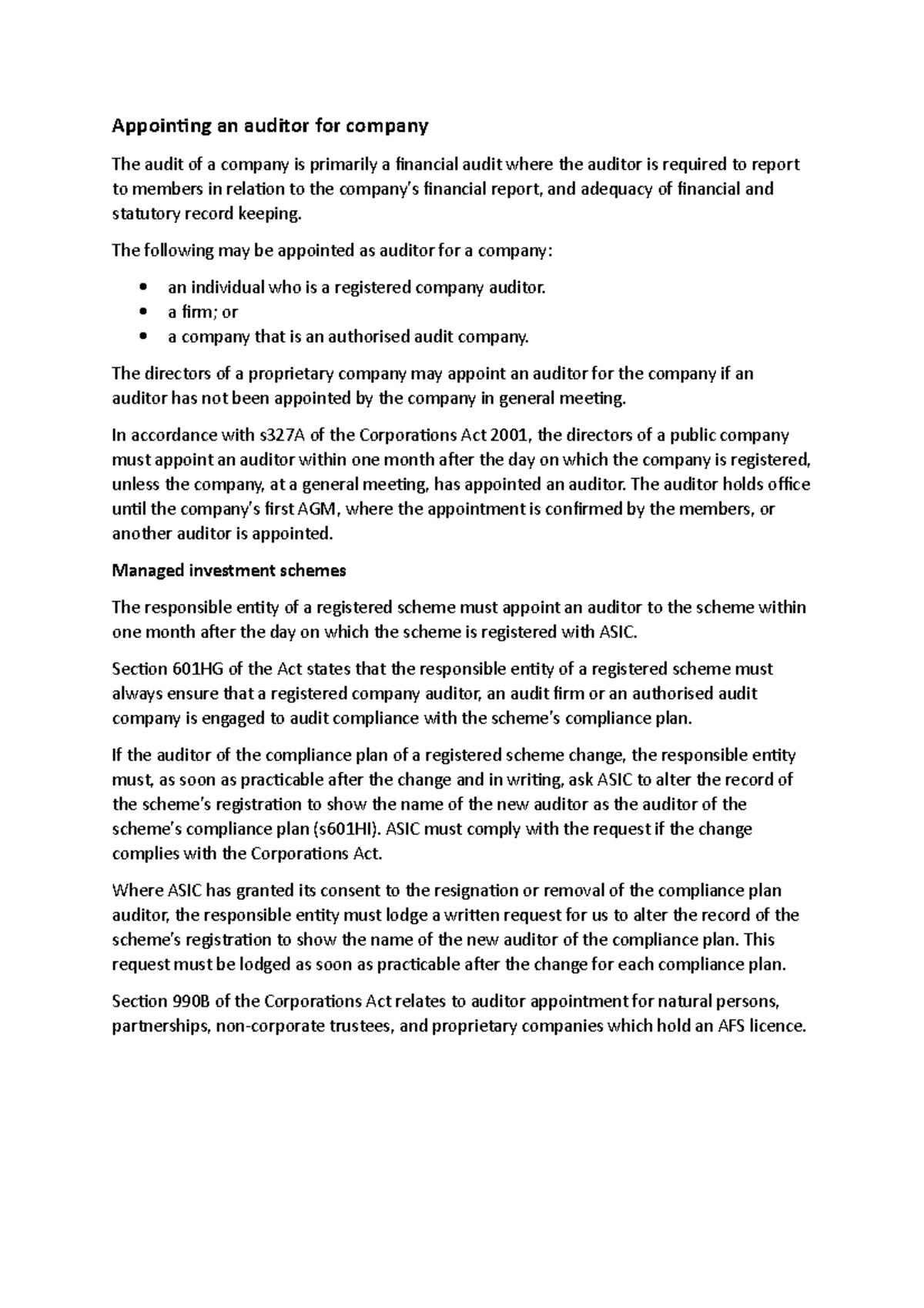 Appointing auditor for company - Appointing an auditor for company The ...