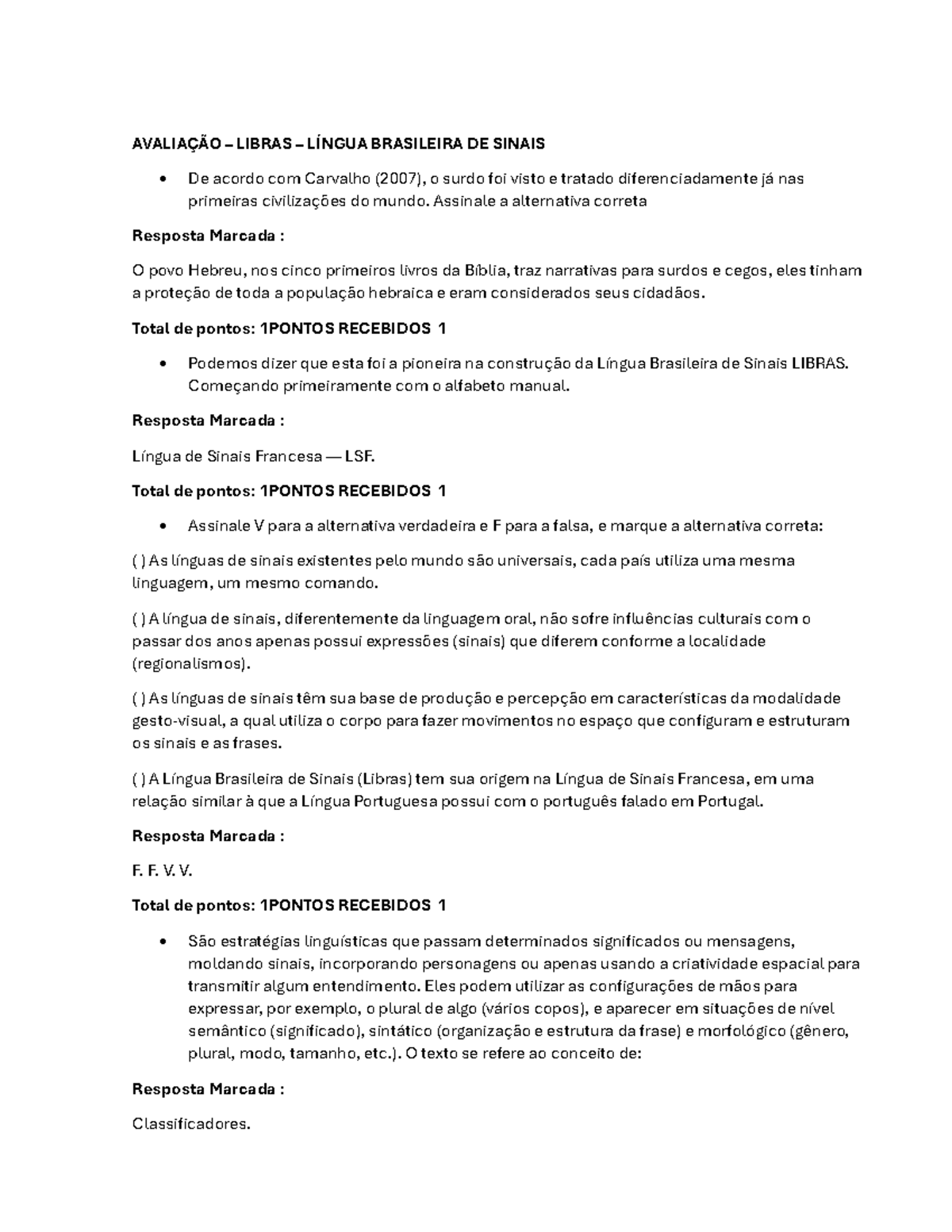 Avaliação – Libras – Língua Brasileira DE Sinais - AVALIAÇÃO – LIBRAS ...
