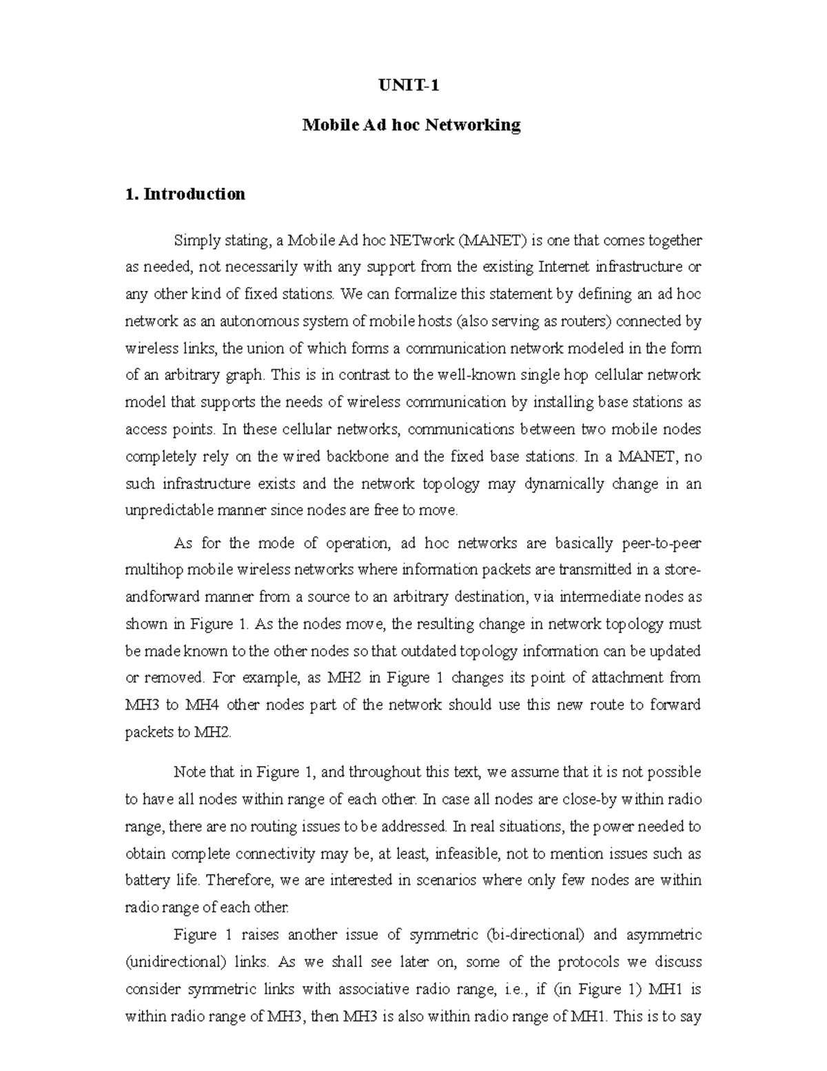 Adhoc And Sensor Networks Latest Unit Mobile Ad Hoc Networking 1